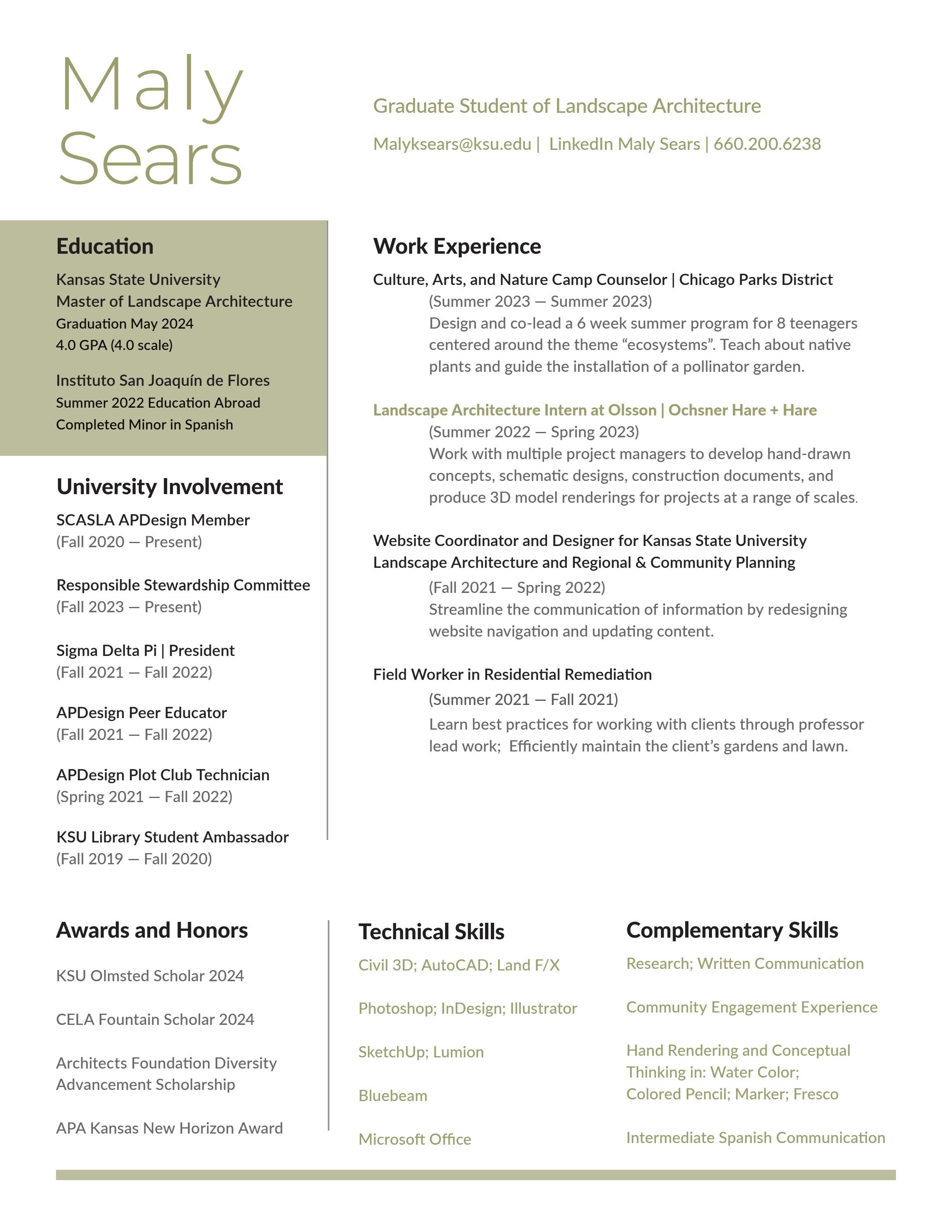 Maly Sears Landscape Architecture Resume by MalySearsDesign - Issuu