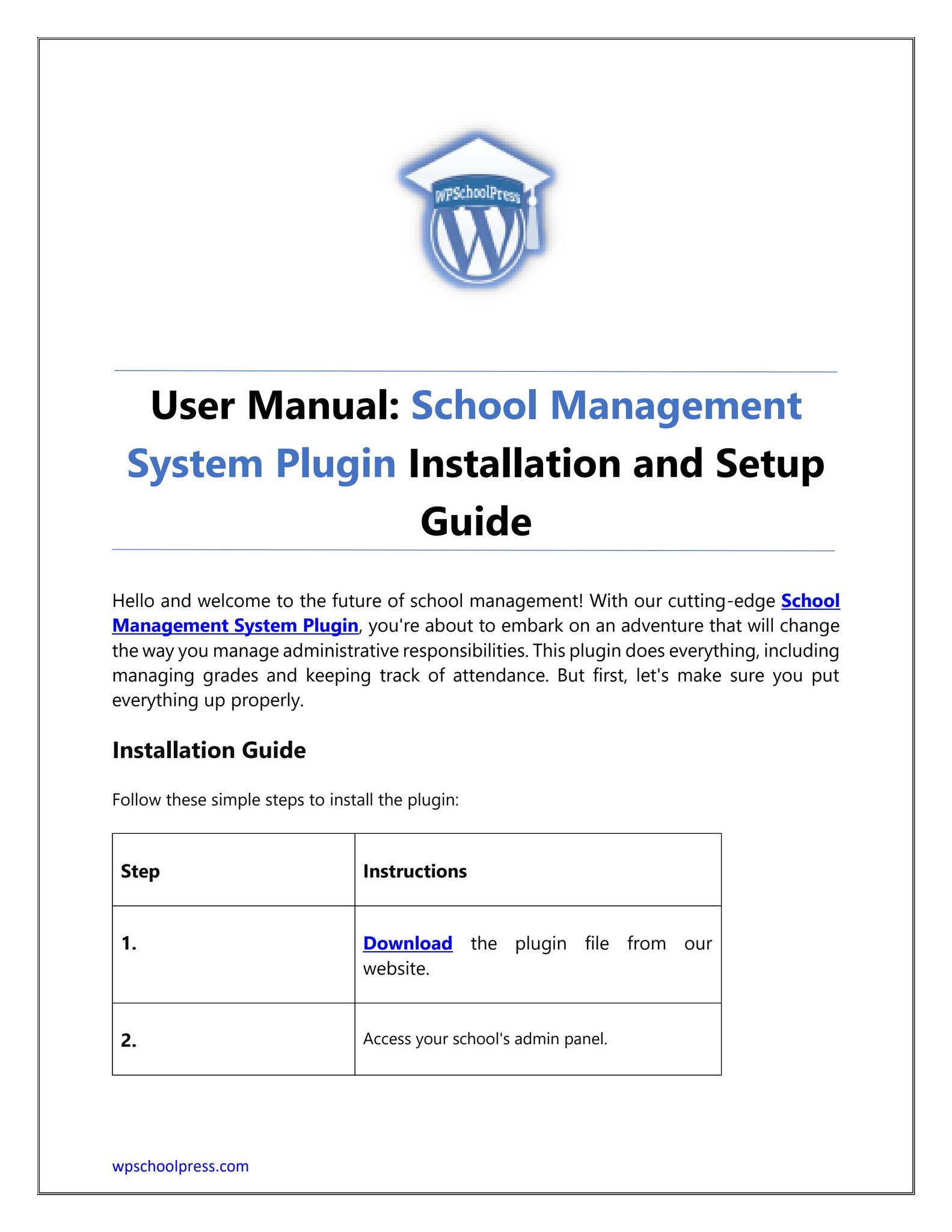 User Manual: School Management System Plugin Installation and Setup ...