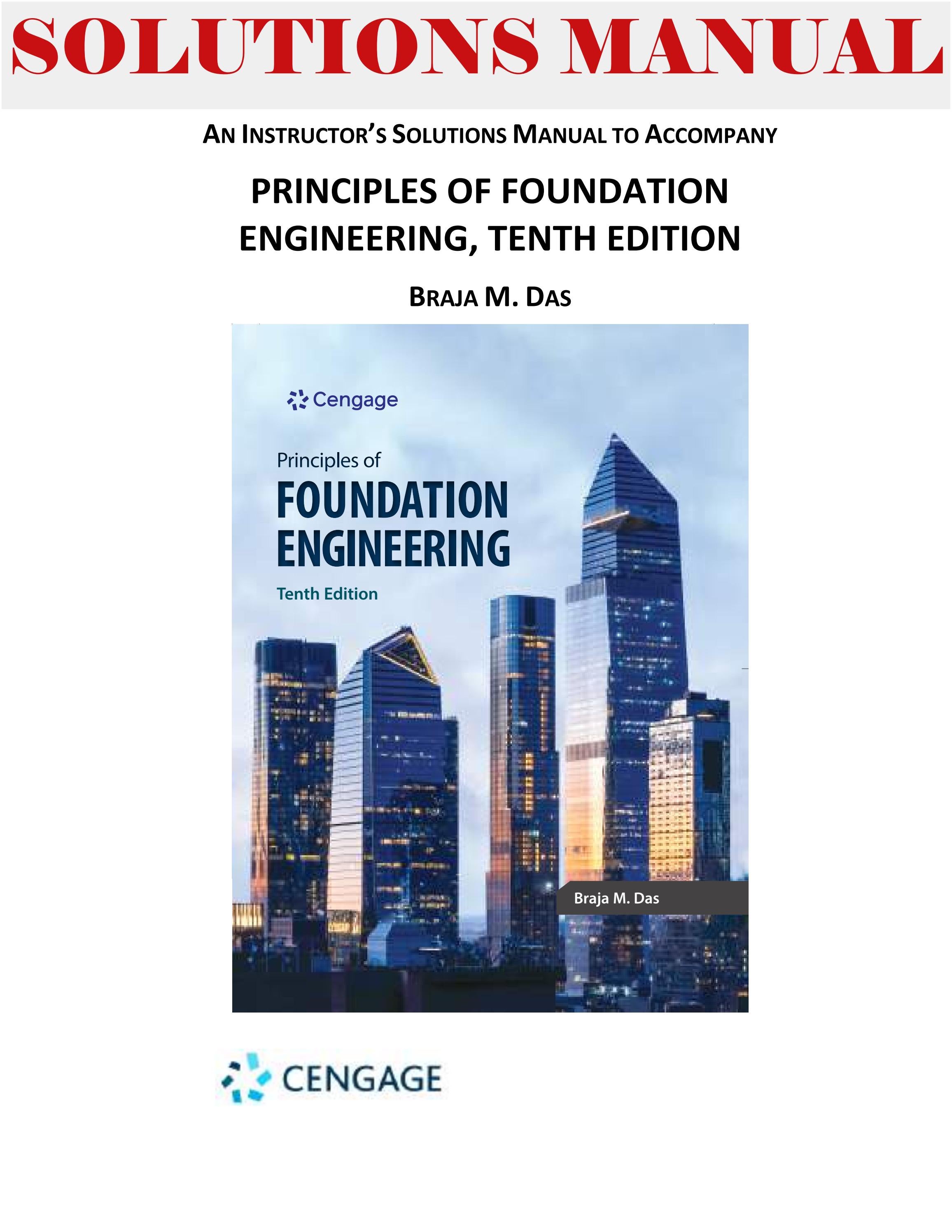 SOLUTIONS MANUAL for Principles of Foundation Engineering 10th Edition ...