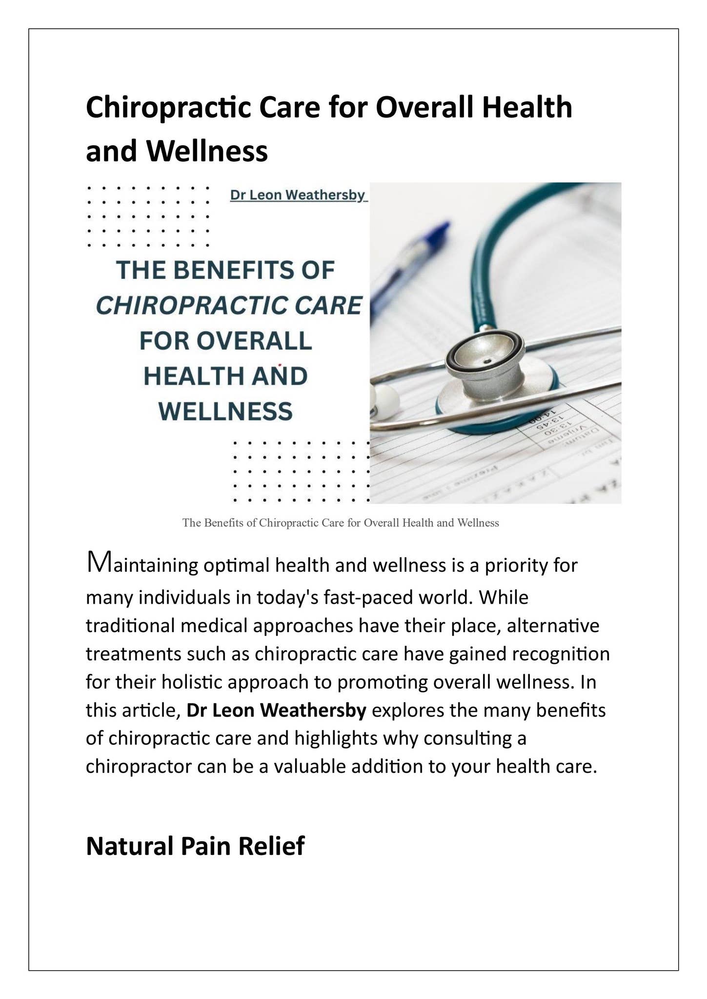 Dr. Leon Weathersby Explains the benefits of chiropractic care for ...