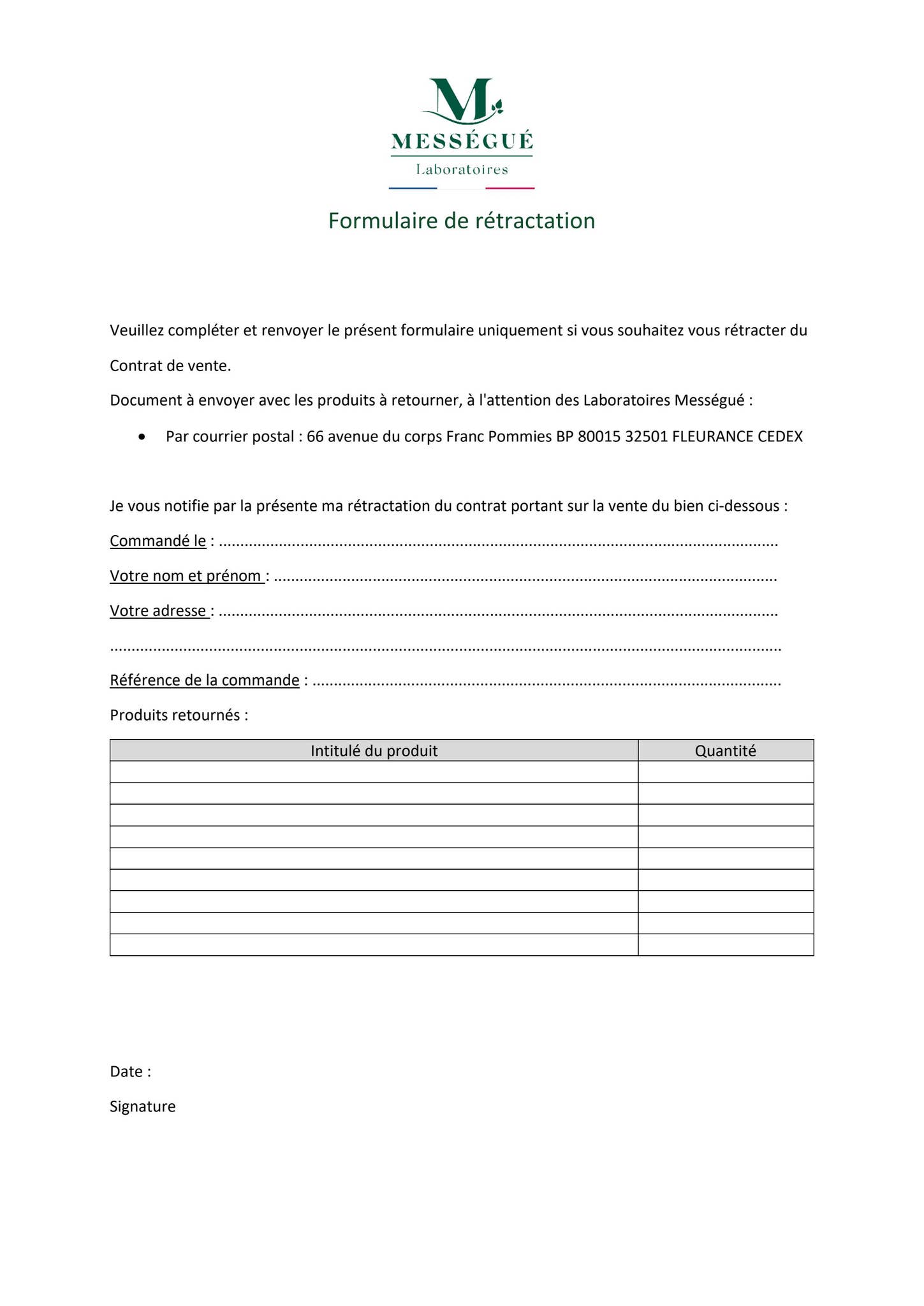 Formulaire de retractation by messegue - Issuu