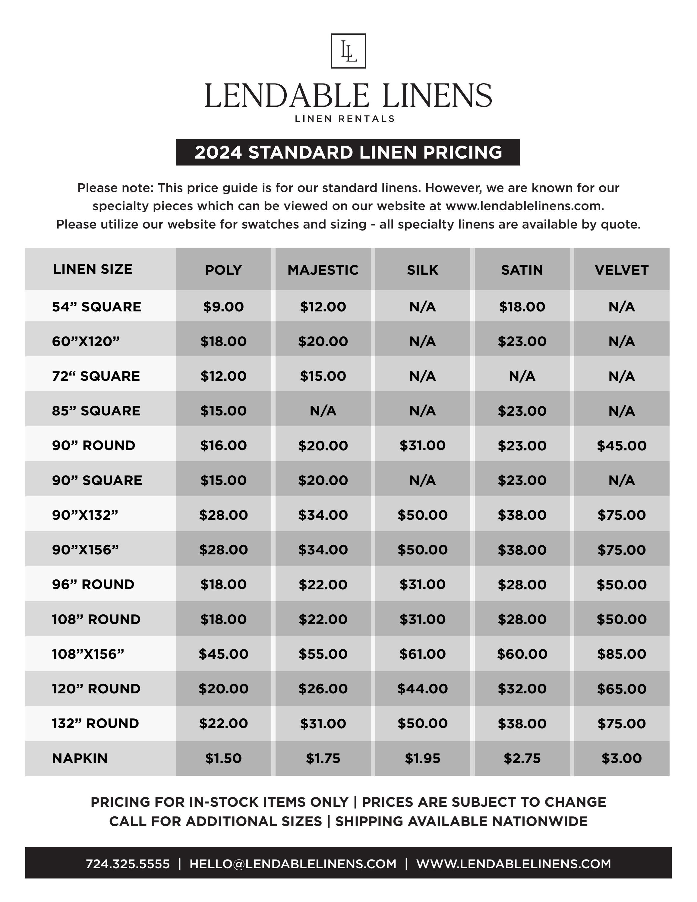Lendable Linens Price Guide by crownpointenterprises - Issuu