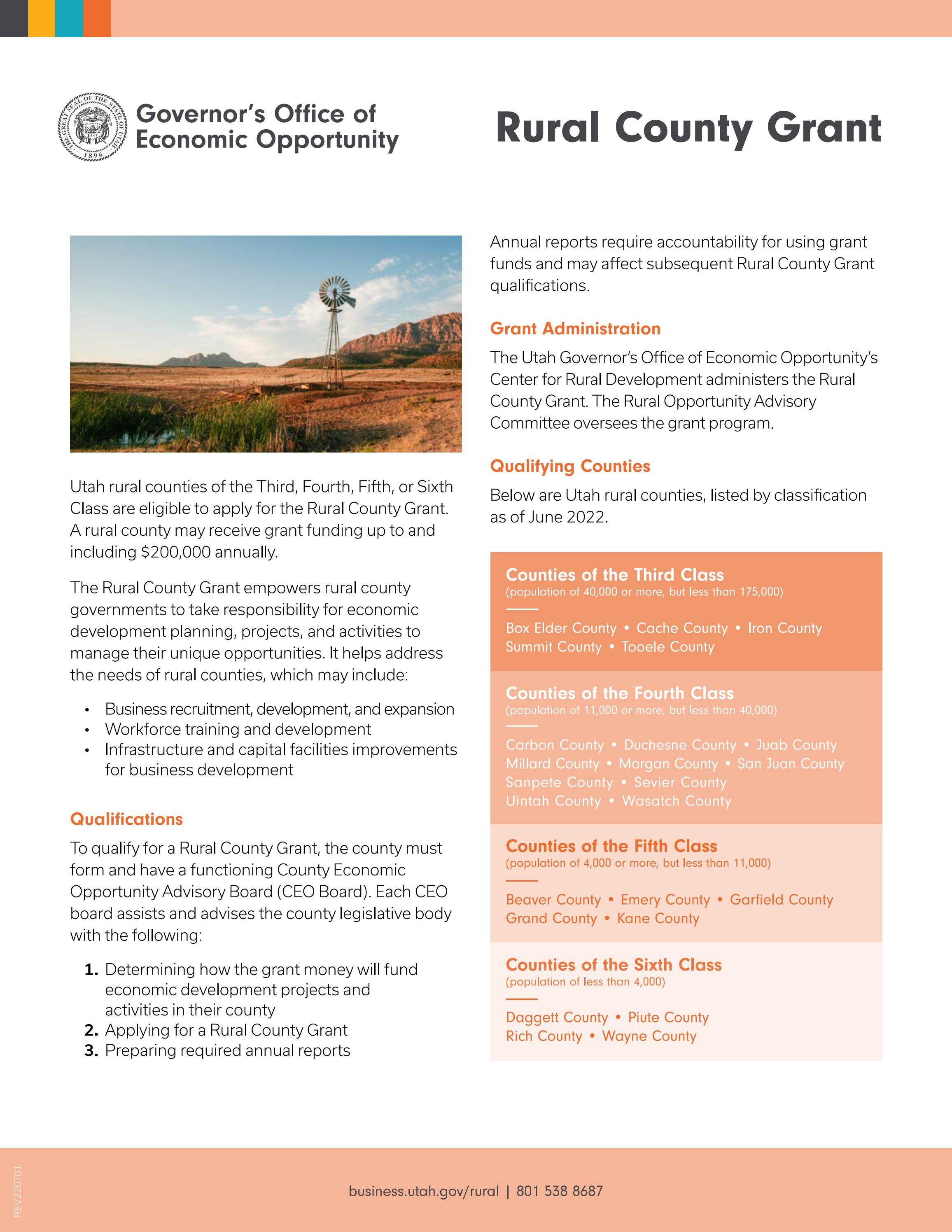 Rural County Grant by Utah Governor's Office of Economic Opportunity ...