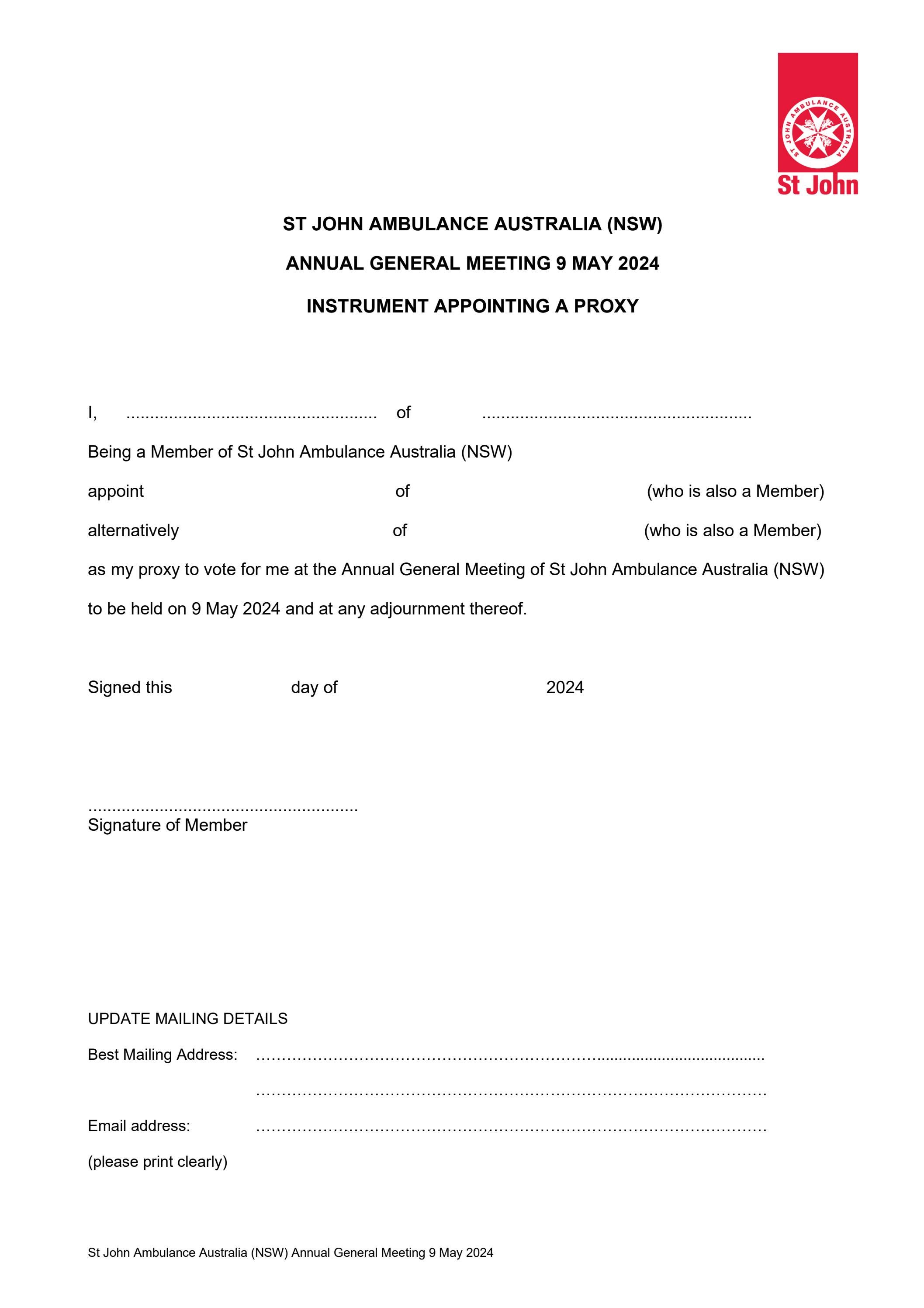 SJA NSW 2024 AGM Proxy Form by stjohnambulancensw - Issuu