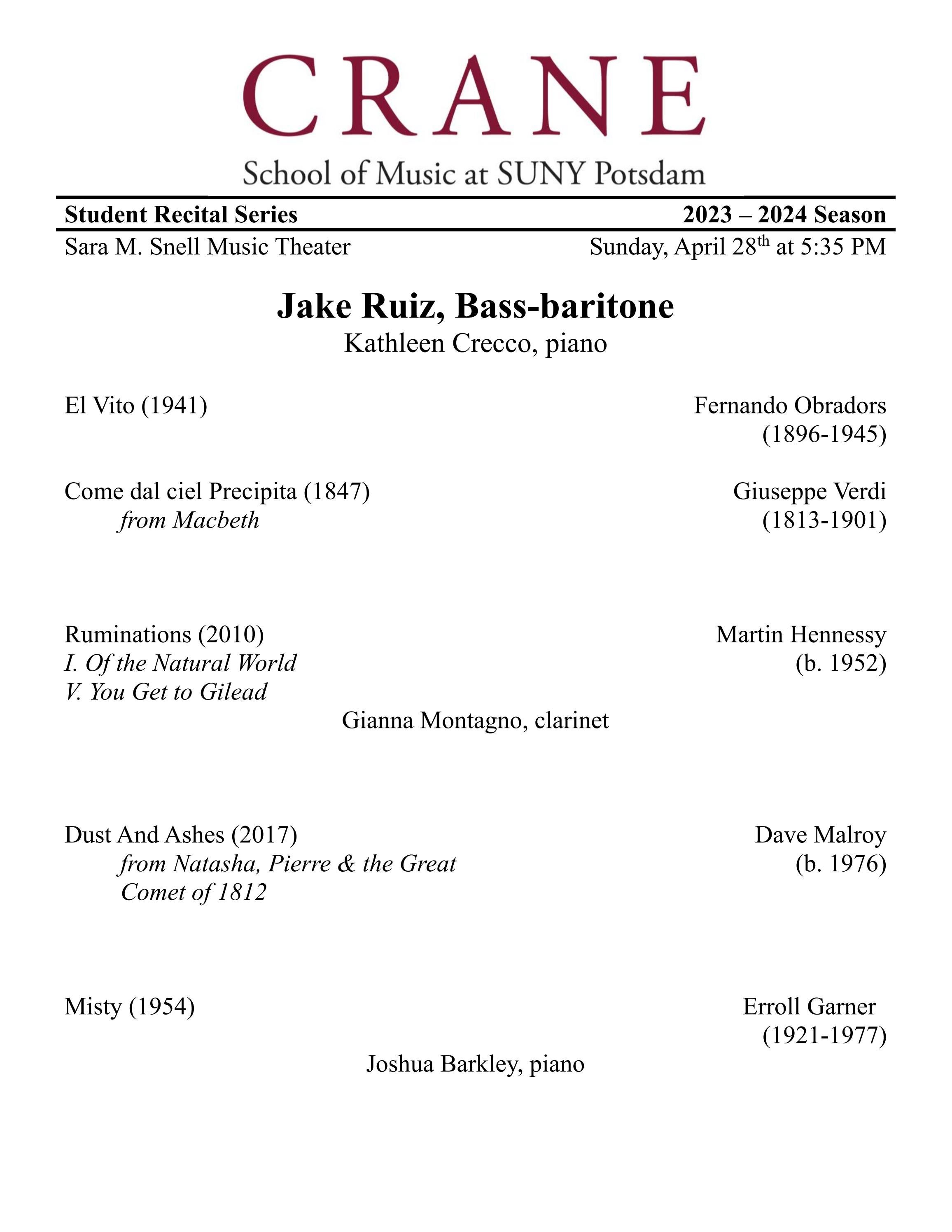 04.28.24 Jake Ruiz, Voice by The Crane School of Music - Issuu