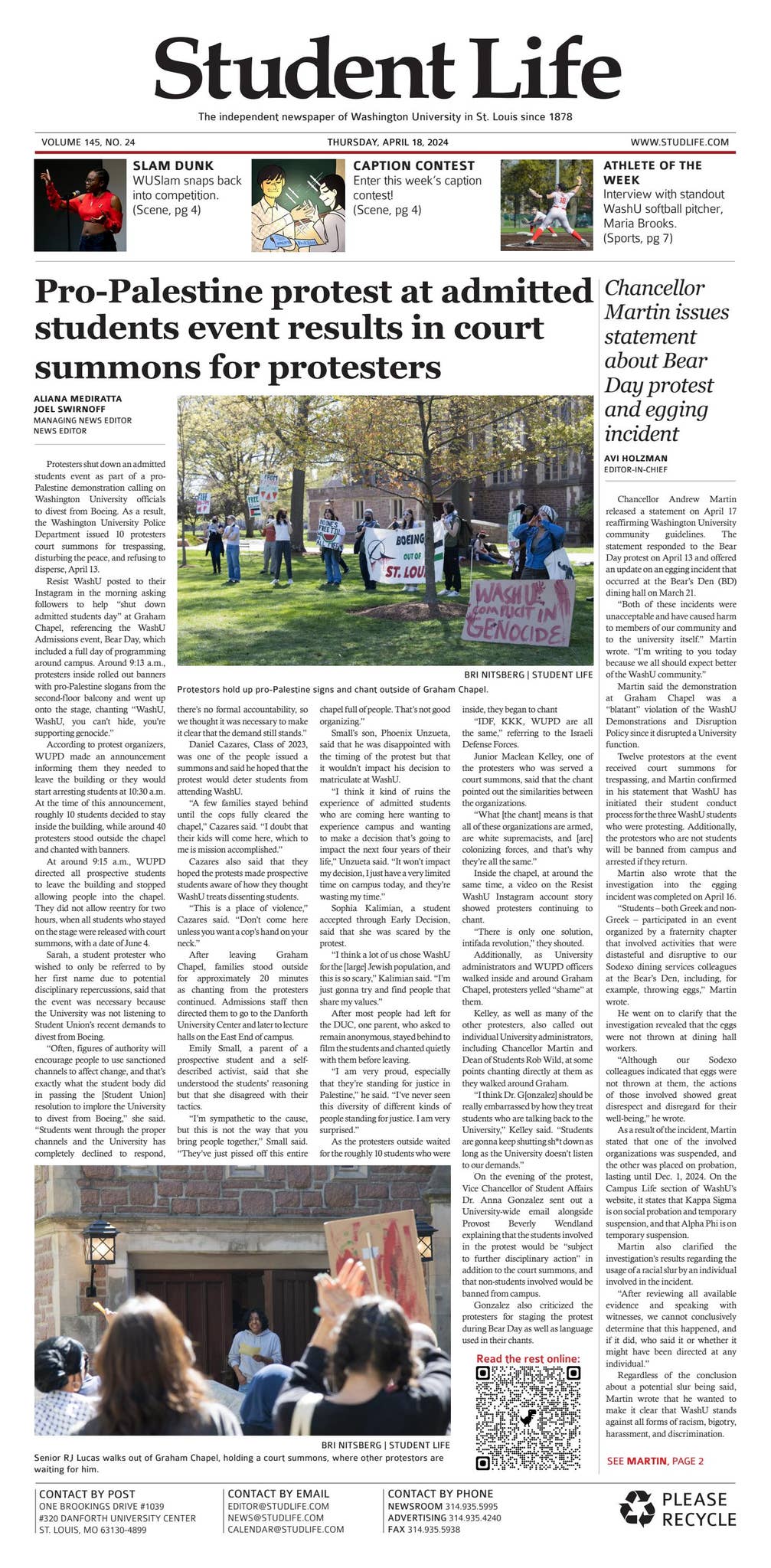 April 18, 2024 Student Life Newspaper, Washington University in St ...