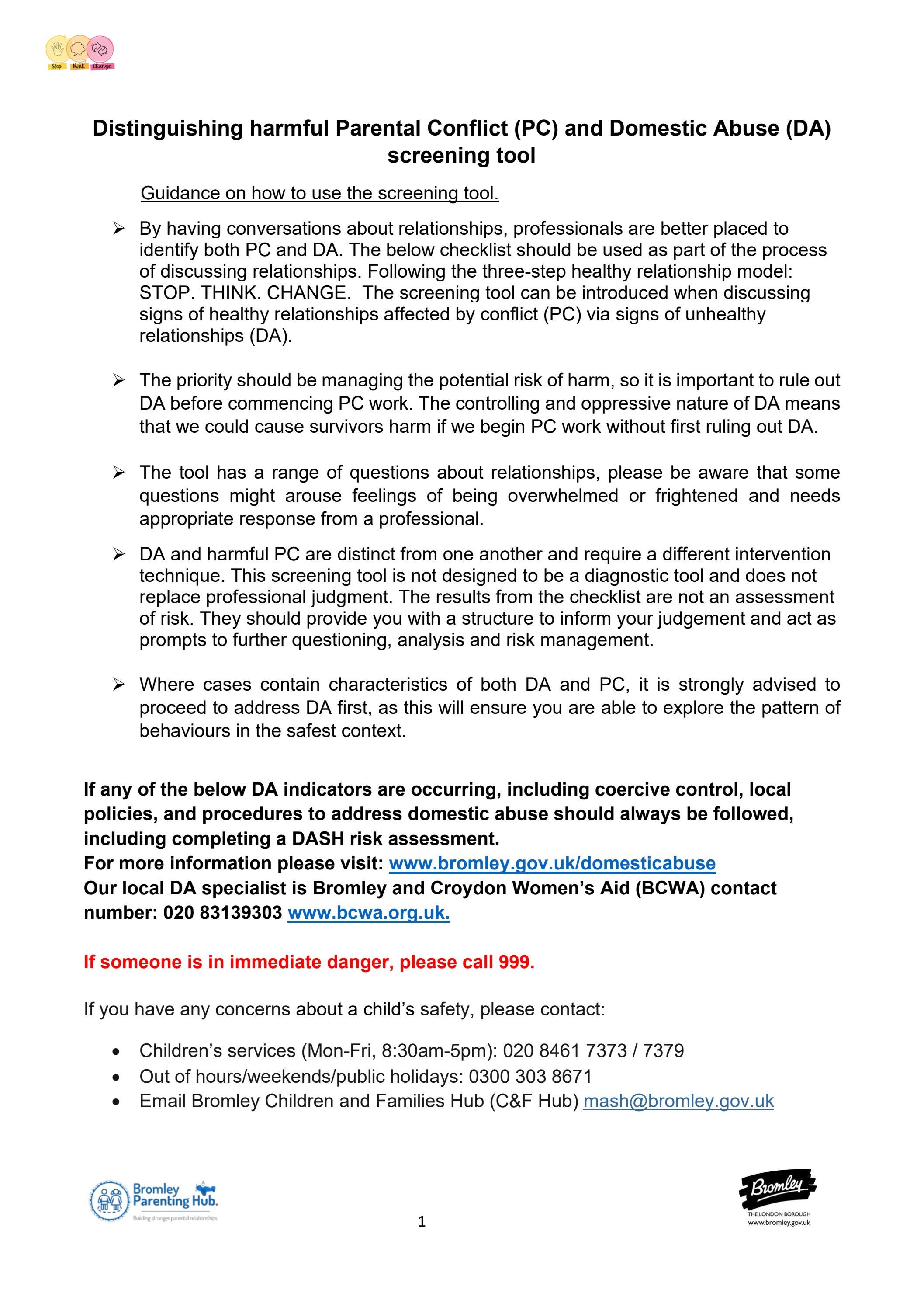 Distinguishing harmful Parental Conflict (PC) and Domestic Abuse (DA ...