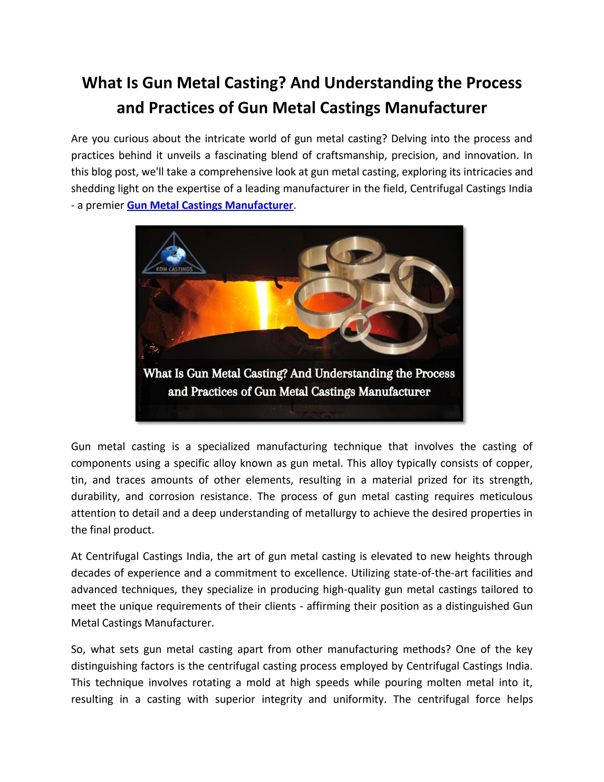 What Is Gun Metal Casting? And Understanding the Process and Practices ...