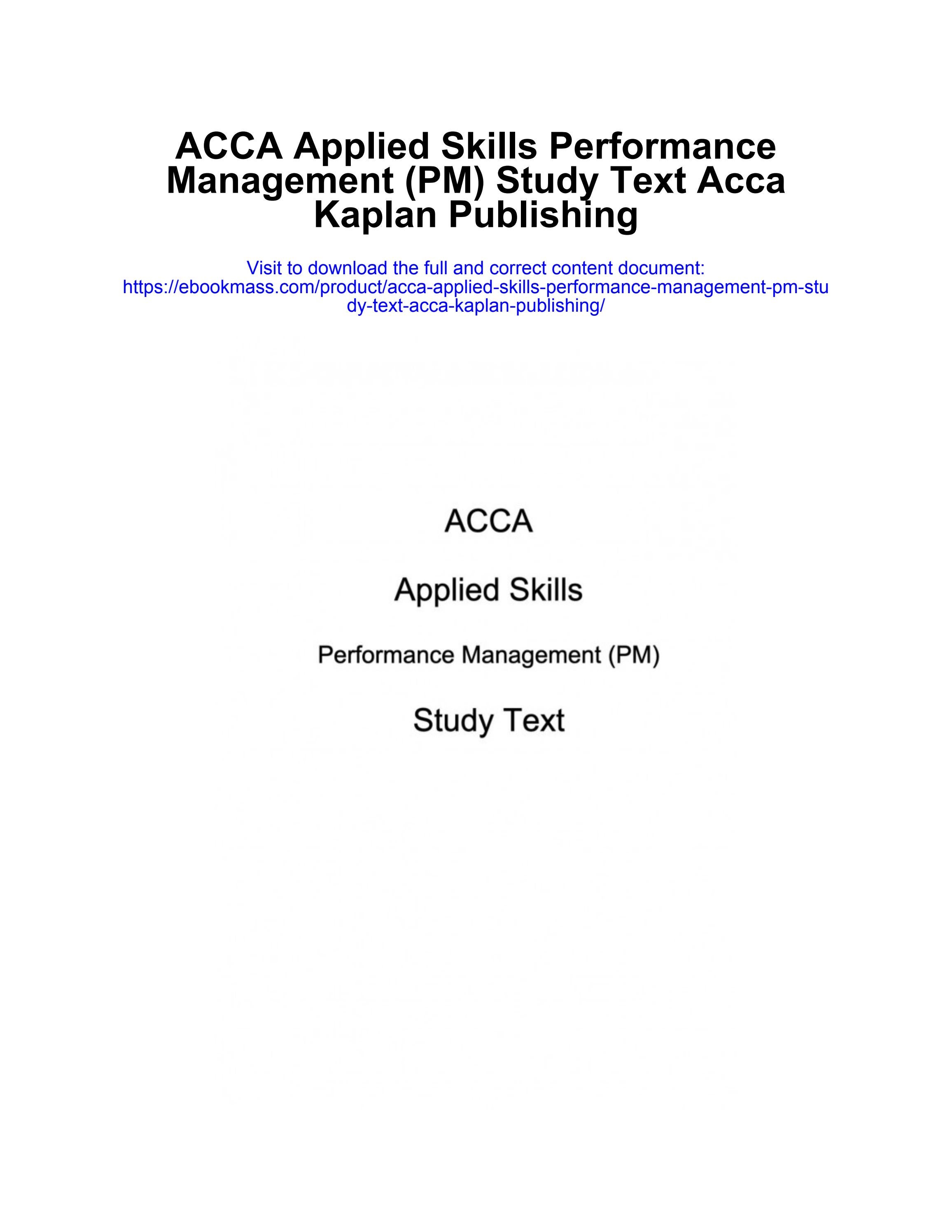 Acca applied skills performance management pm study text acca kaplan publishing by marcelle ...