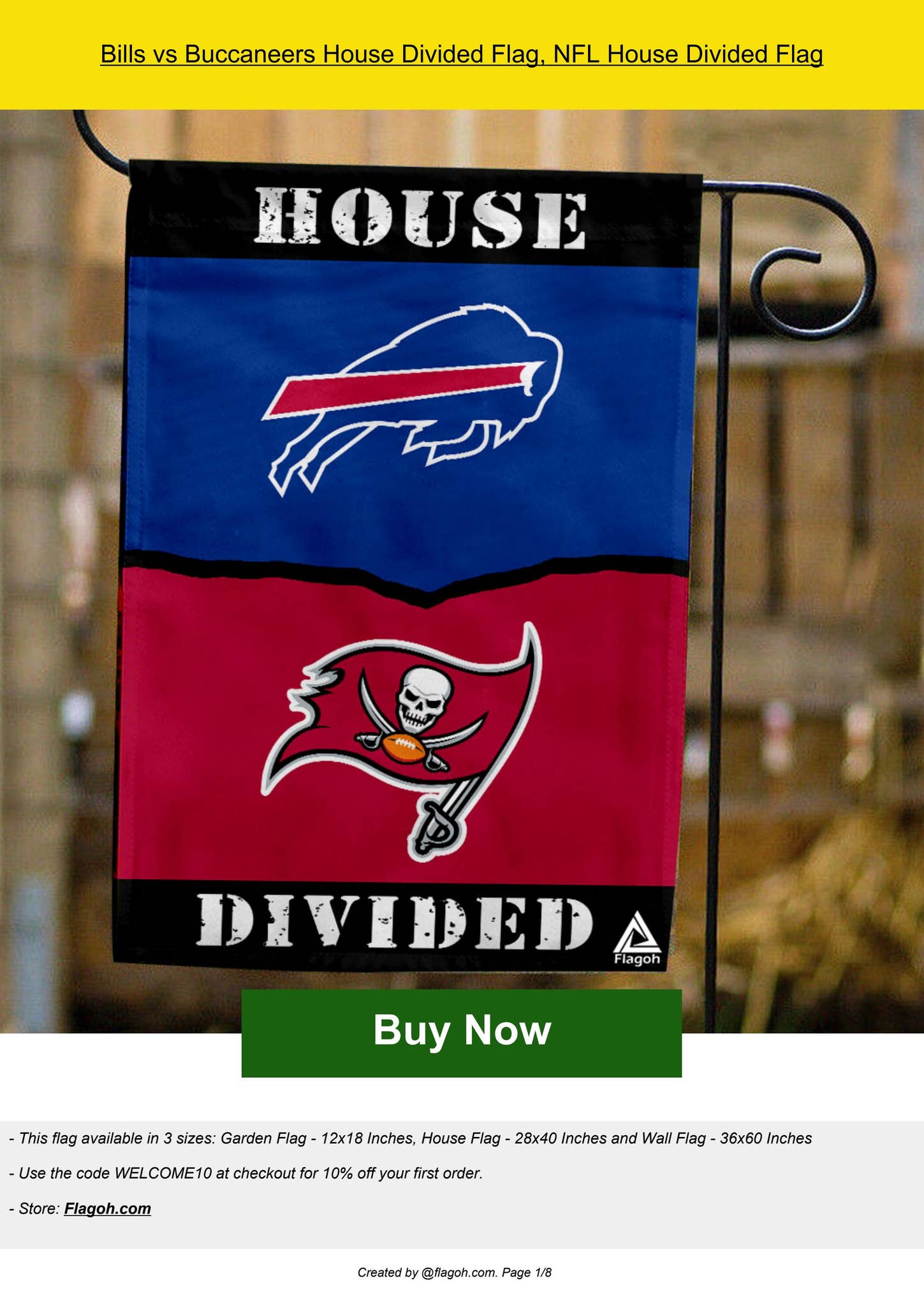 Bills vs Buccaneers House Divided Flag, NFL House Divided Flag by ...
