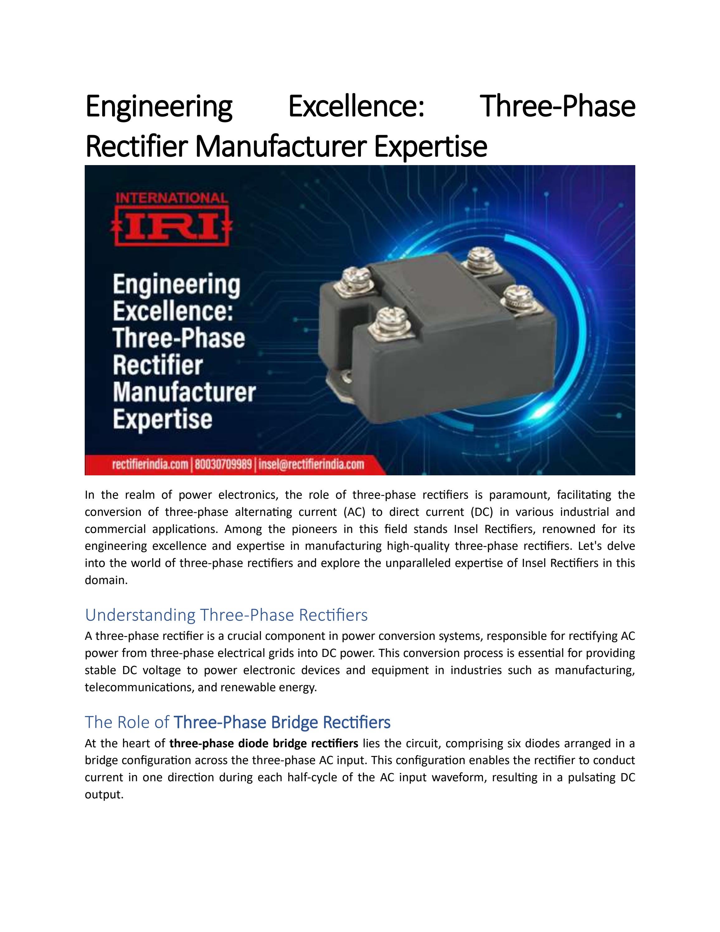 Engineering Excellence: Three-Phase Rectifier Manufacturer Expertise by ...