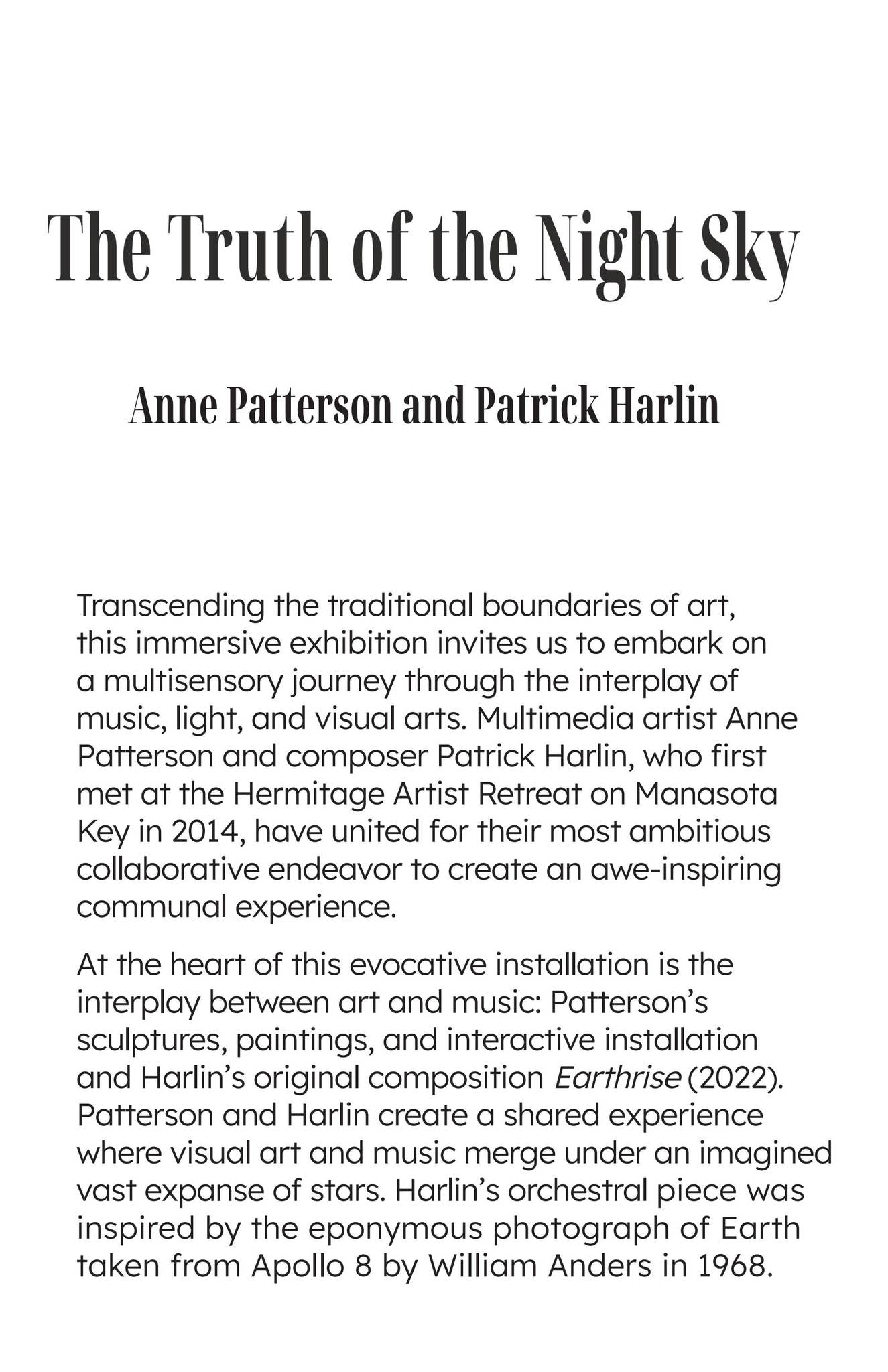 The Truth of the Night Sky: Anne Patterson and Patrick Harlin by ...