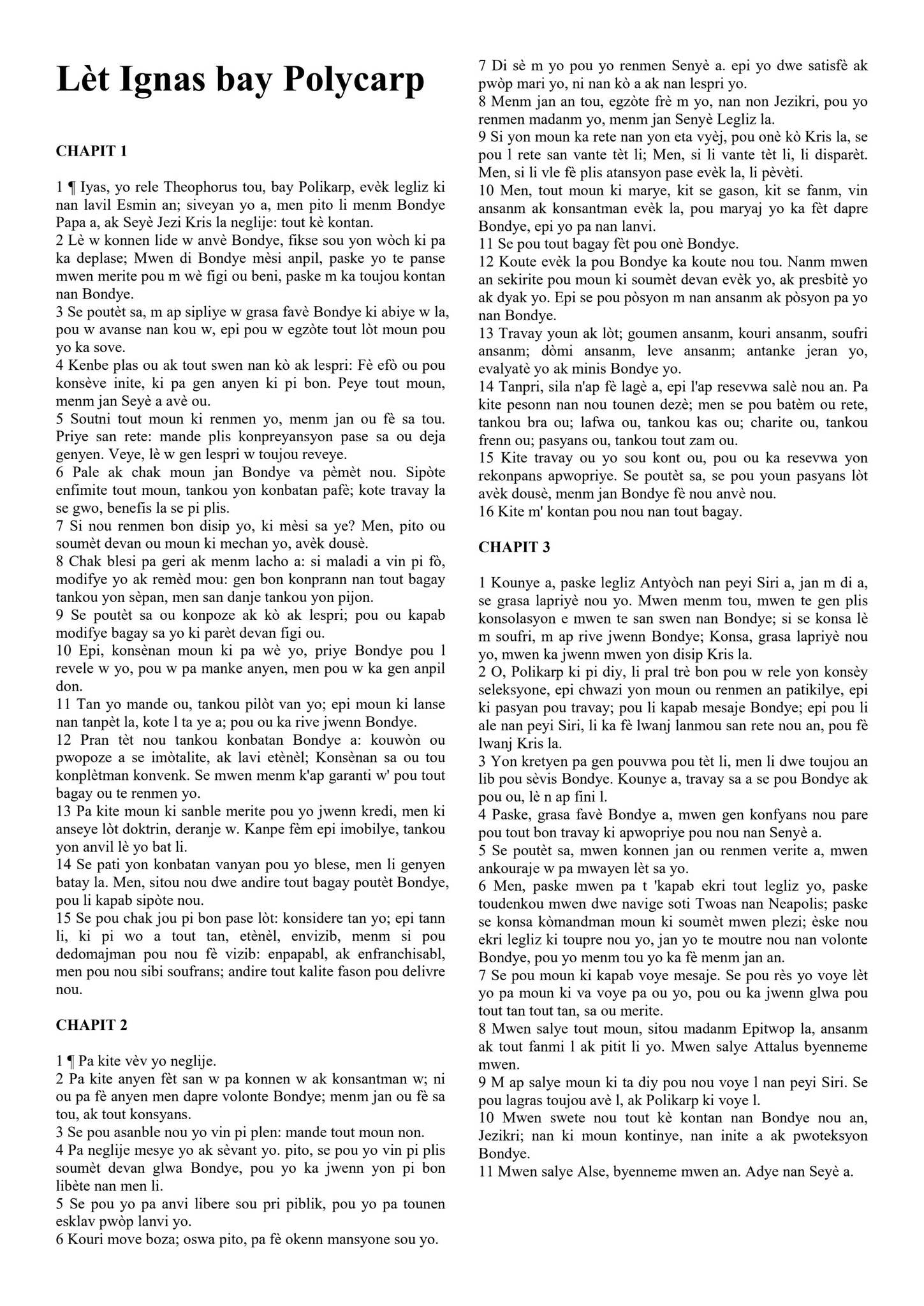 Haitian Creole - The Epistle of Ignatius to Polycarp by Filipino Tracts ...