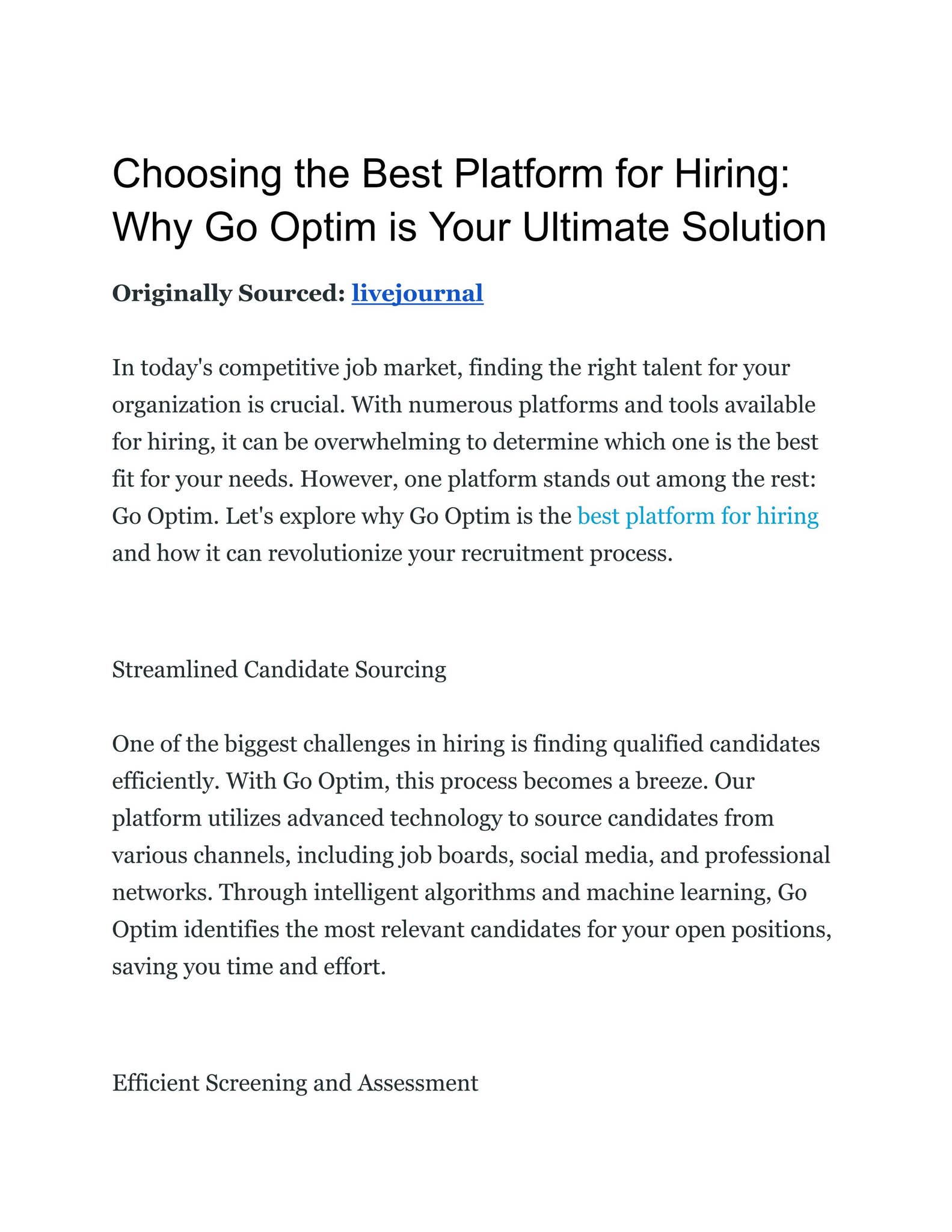 Selecting the Top Platform for Hiring: Why Go Optim is Your Ultimate ...