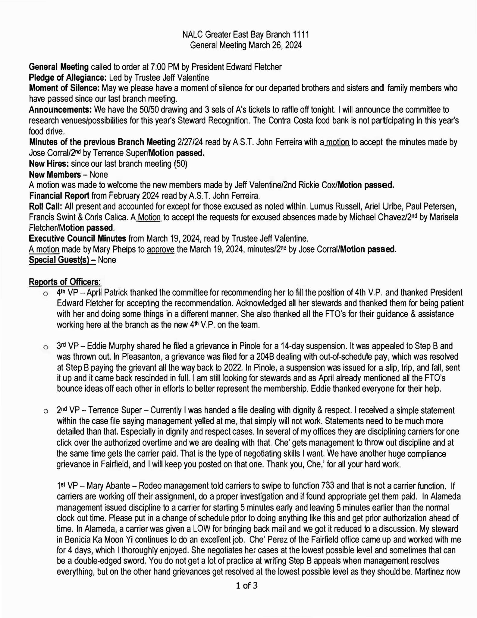 March Branch 1111 Meeting Minutes by NALC Branch 1111 - Issuu