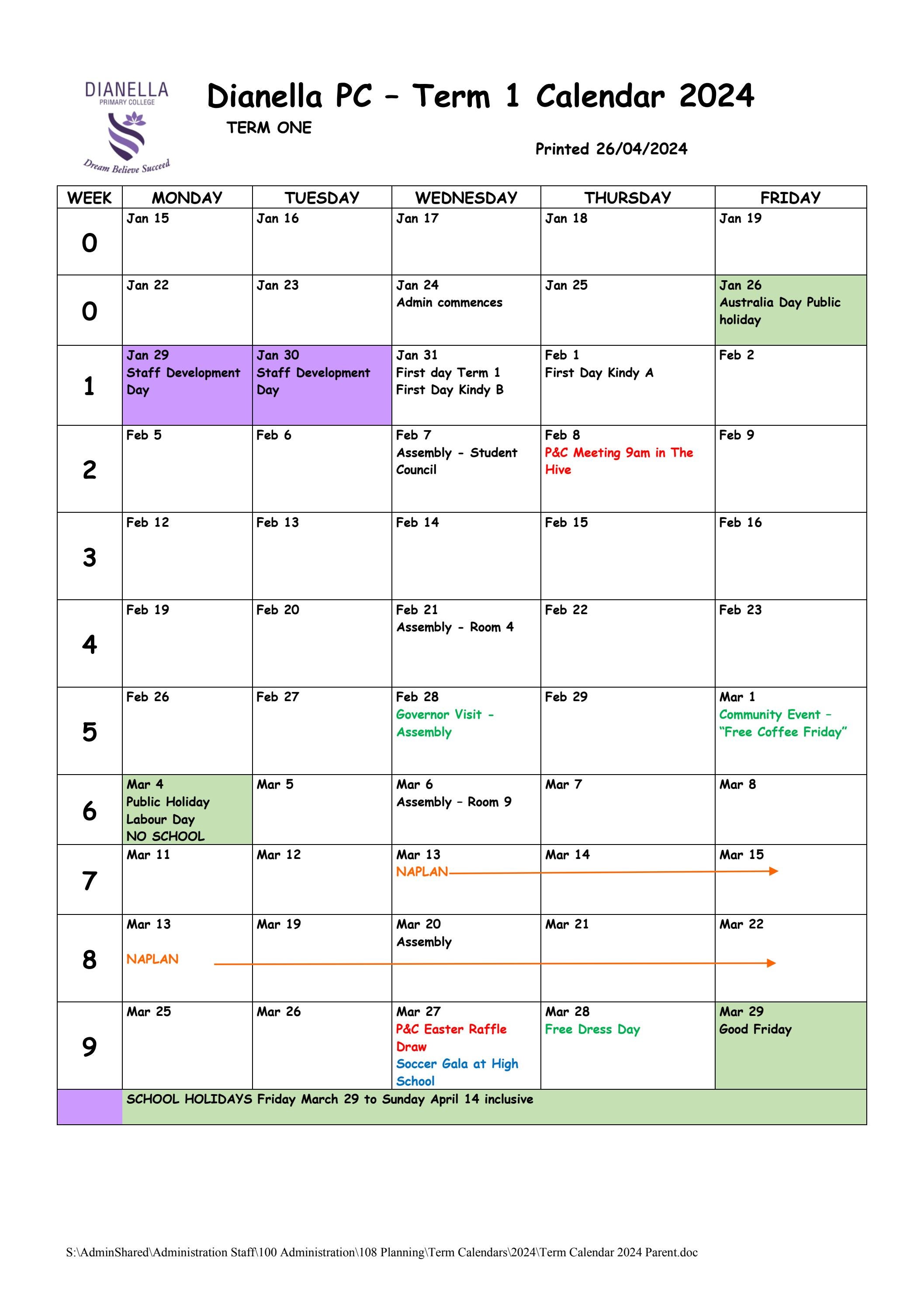 2024 Term Calendars by dianellapc - Issuu