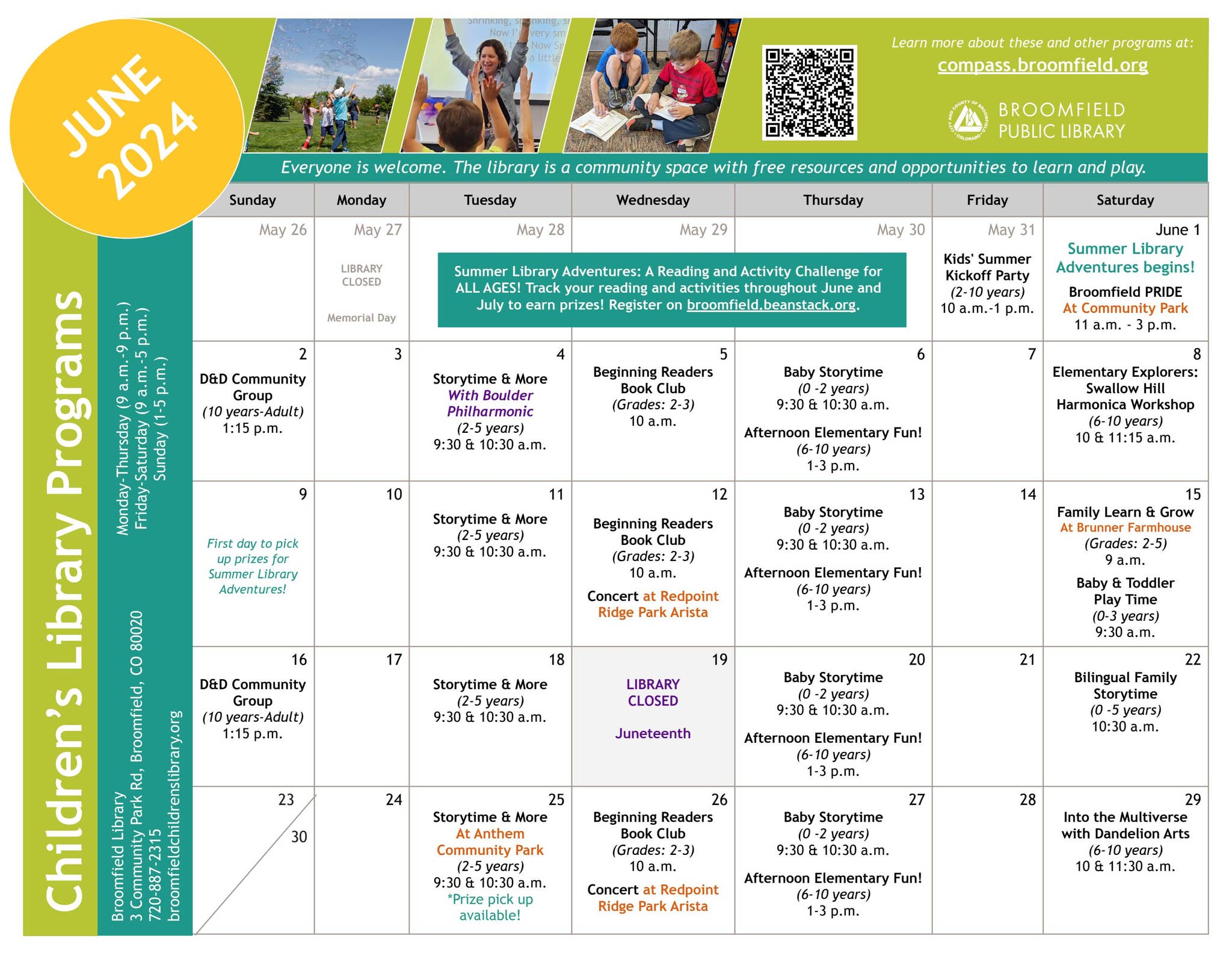 Broomfield Library Children's Program Calendar - June 2024 by City and ...