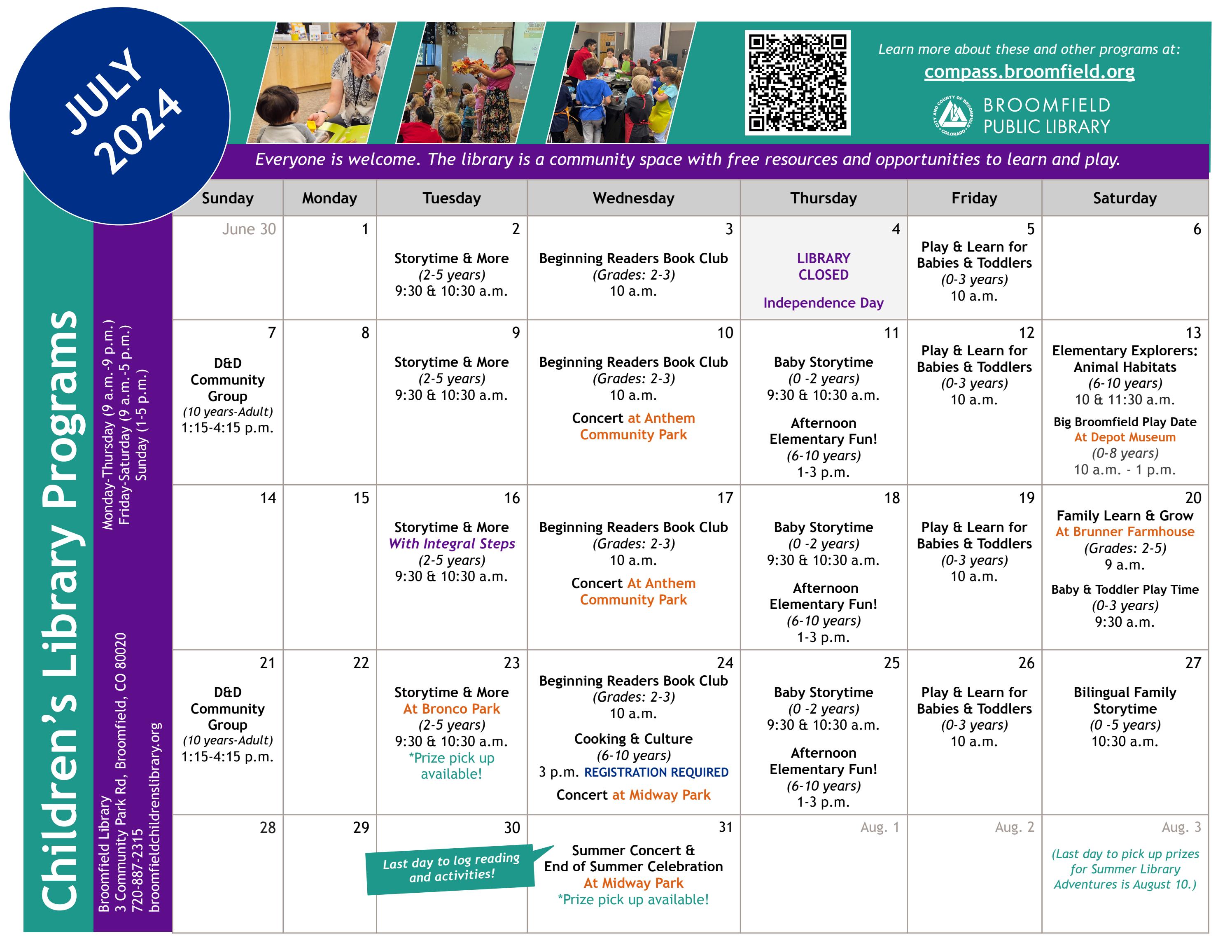 Broomfield Library Children's Program Calendar - July 2024 by City and ...