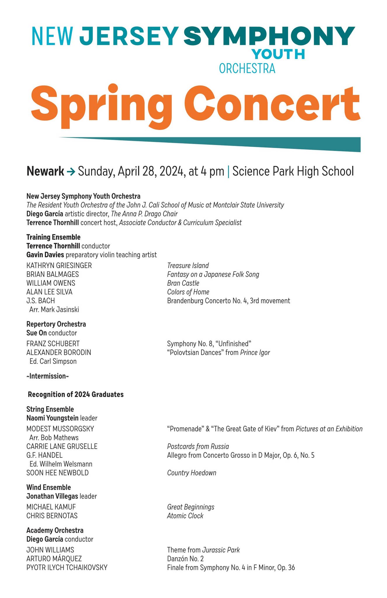 New Jersey Symphony Youth Orchestra 2024 Spring Concert Program Book by ...