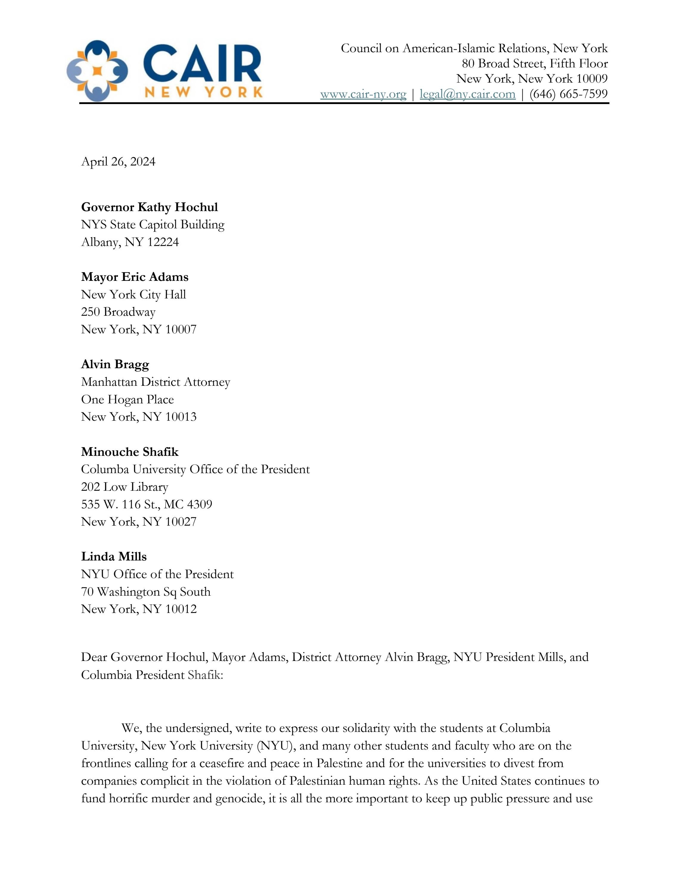 Coalition Letter to Express Solidarity with University Students ...