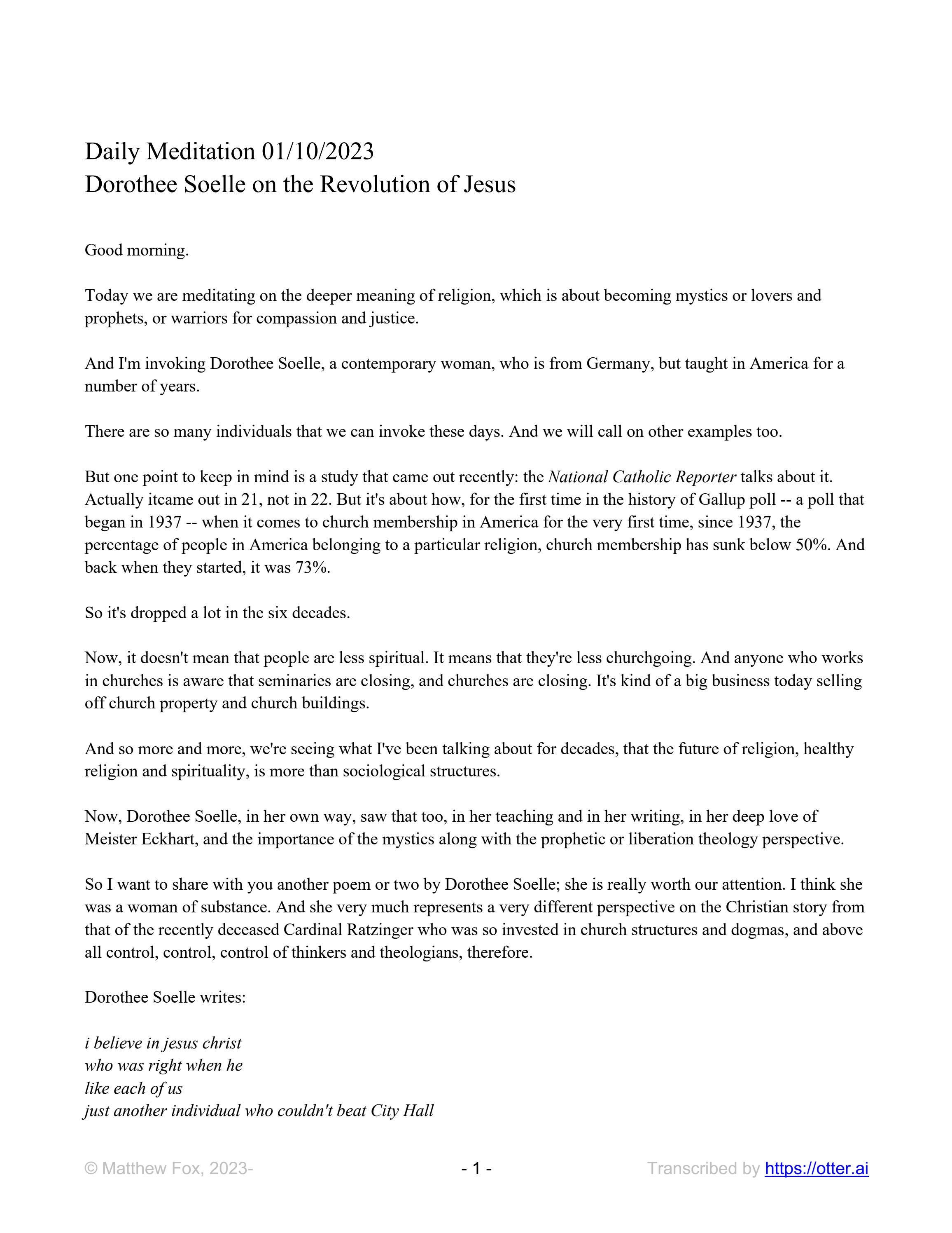 Dorothee Soelle on the Revolution of Jesus by demandside - Issuu