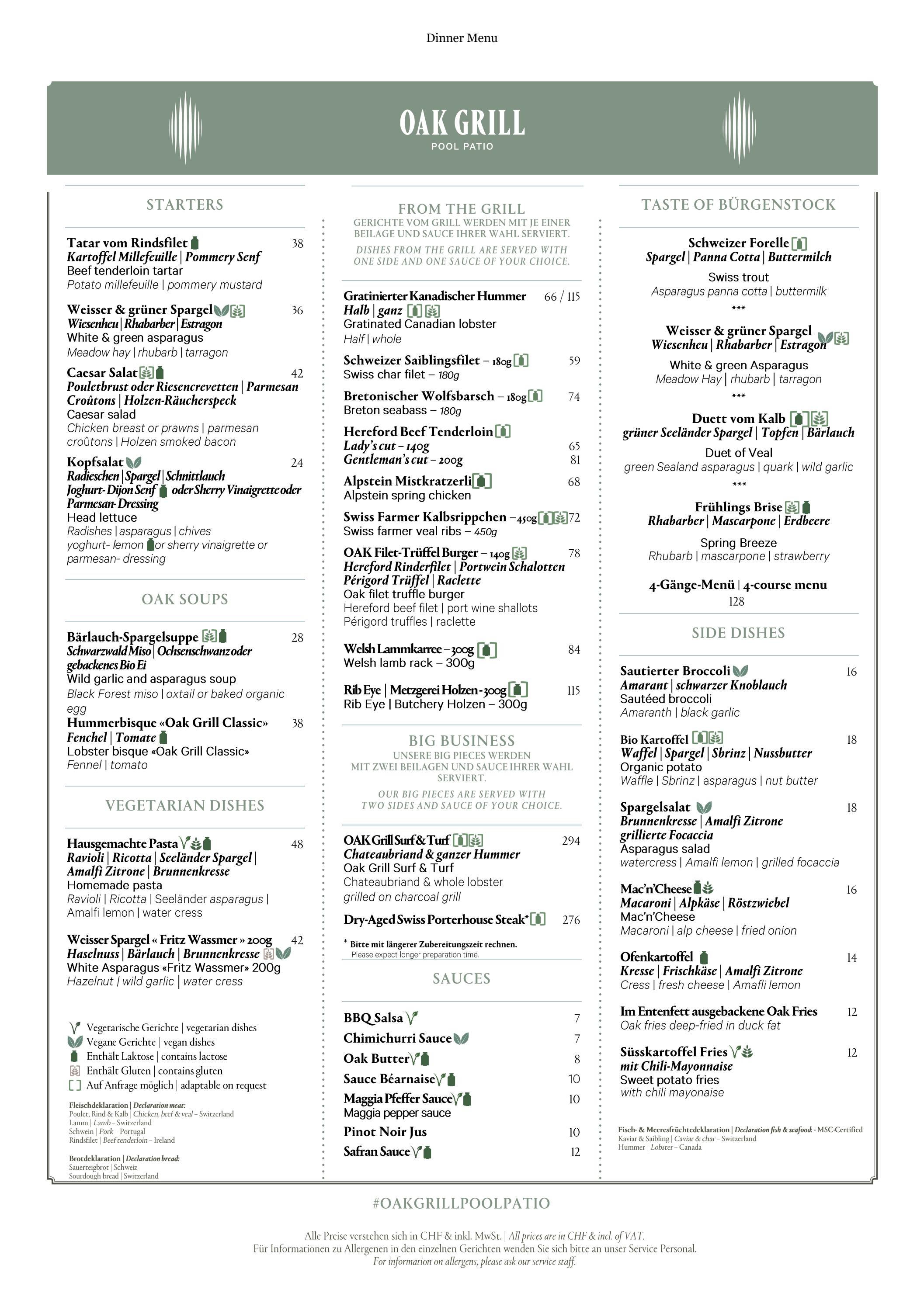 OAK Grill Menu | DE & EN by The Bürgenstock Selection - Issuu