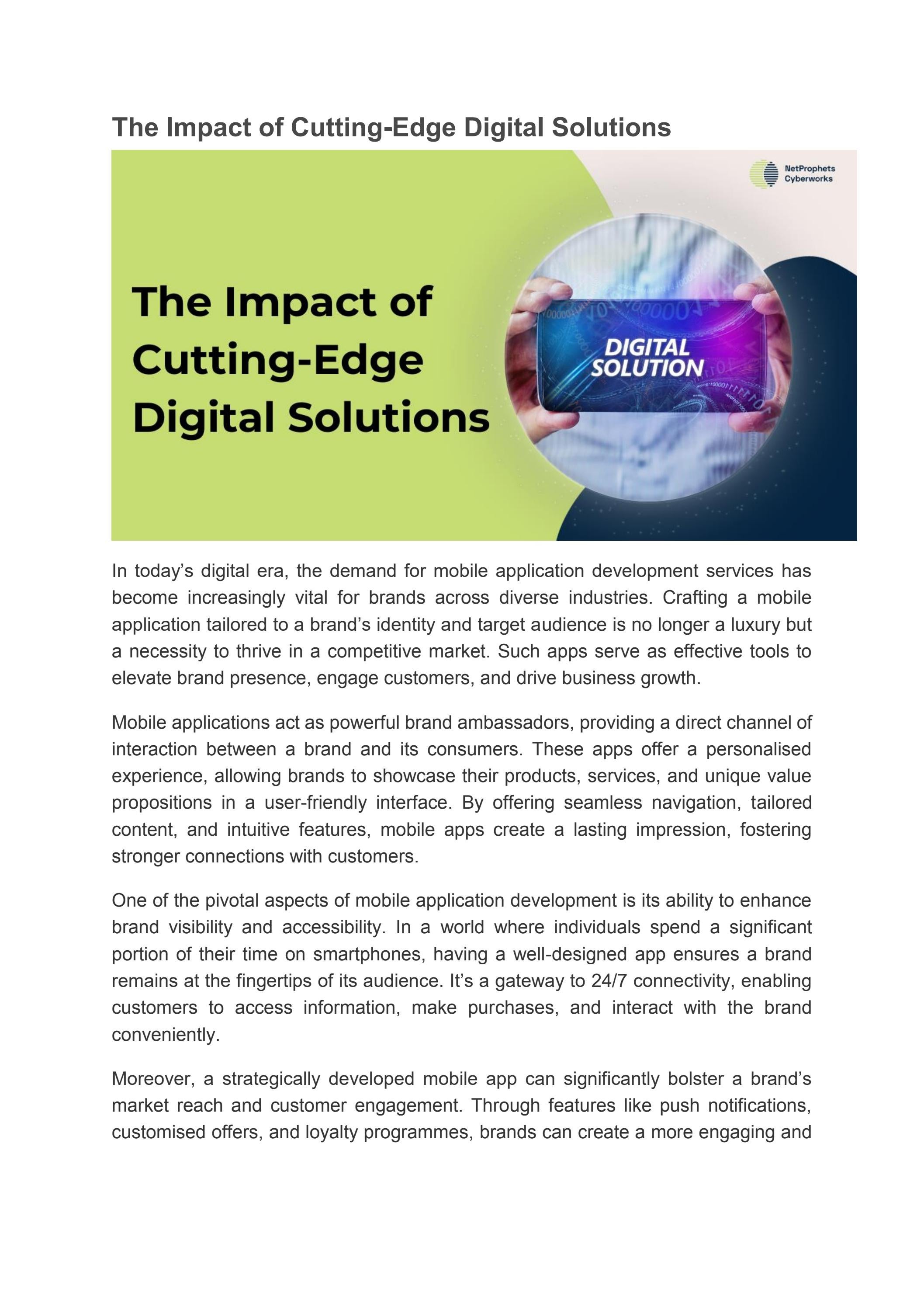 The Impact of Cutting-Edge Digital Solutions by Netprophet Cyberworks Pvt. Ltd. - Issuu