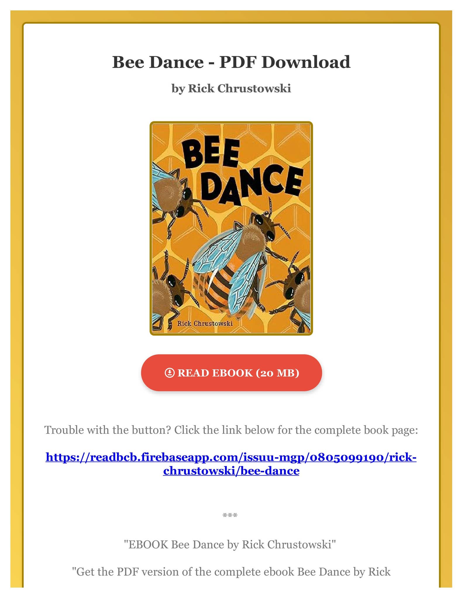 EBOOK Bee Dance by Rick Chrustowski by BrandyEmmerichxi - Issuu