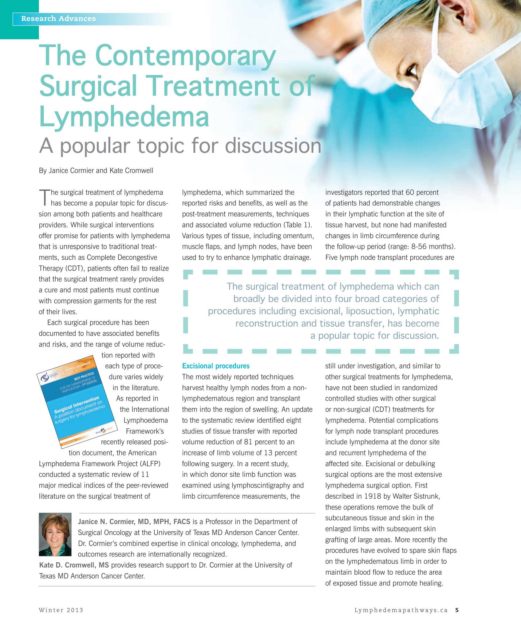 The Contemporary Surgical Treatment of Lymphedema. A popular topic for discussion. by Canadian ...