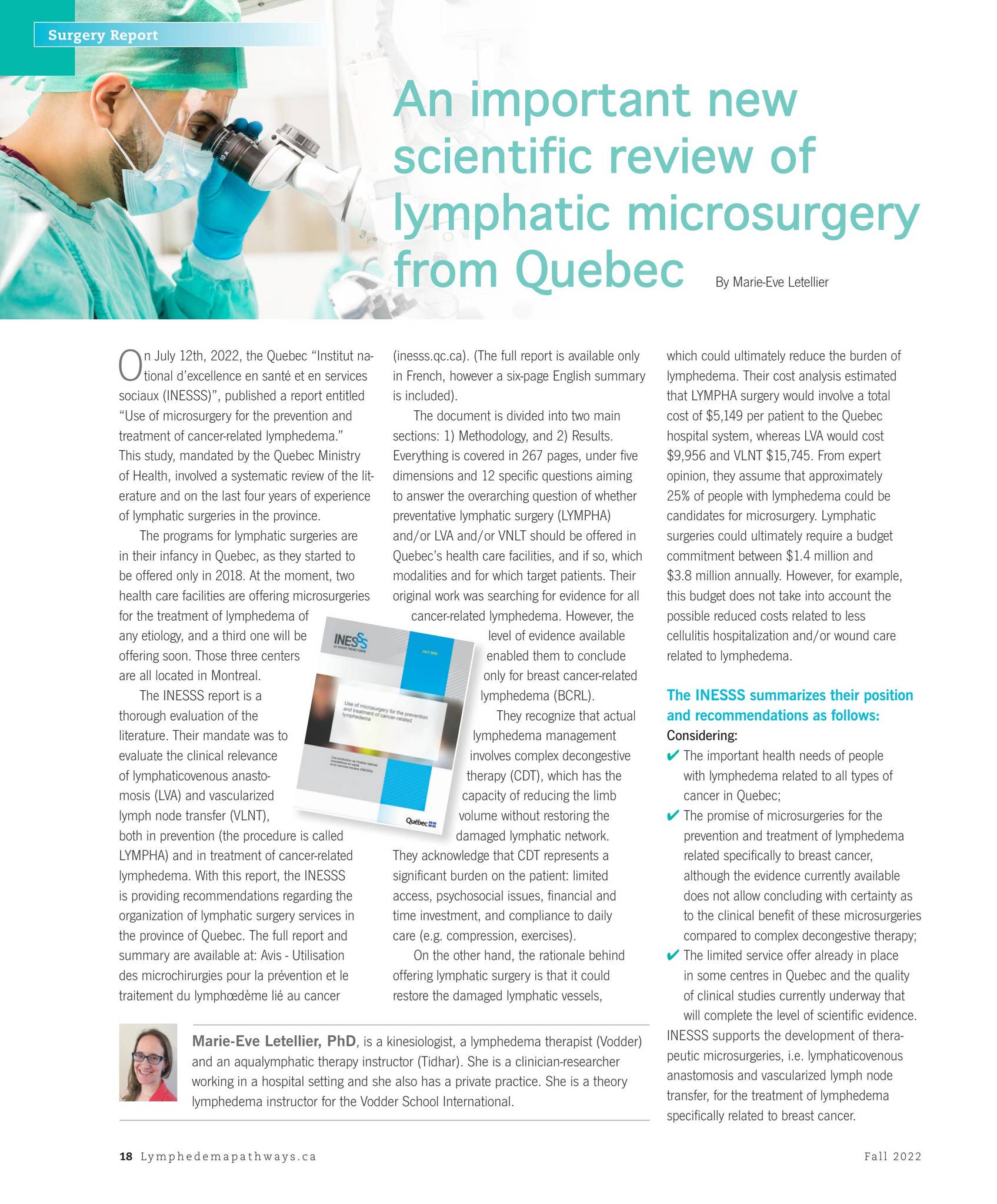An important new scientific review of lymphatic microsurgery from Quebec. by Canadian Lymphedema ...