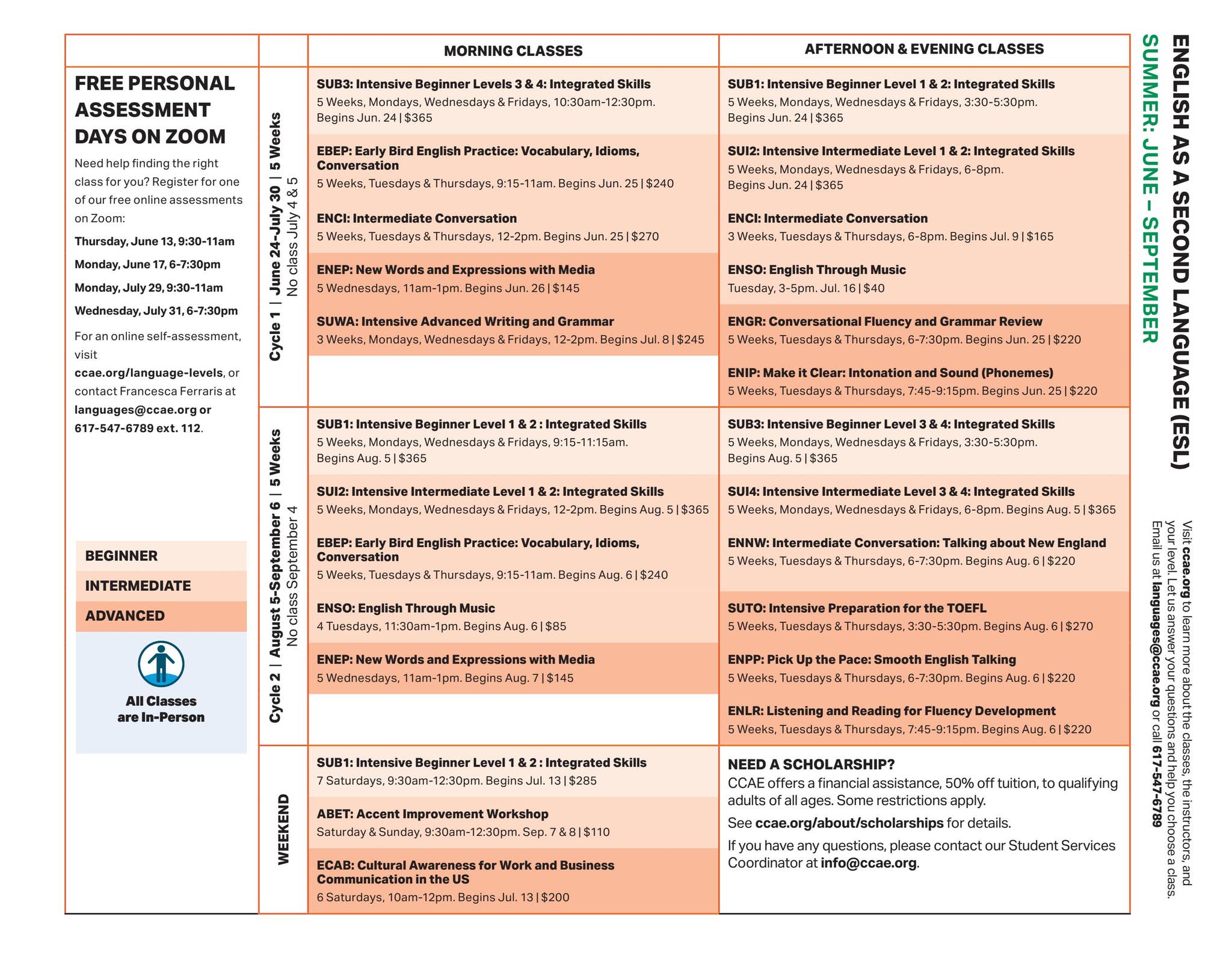 CCAE Summer 2024 ESL Schedule by Cambridge Center for Adult Education ...