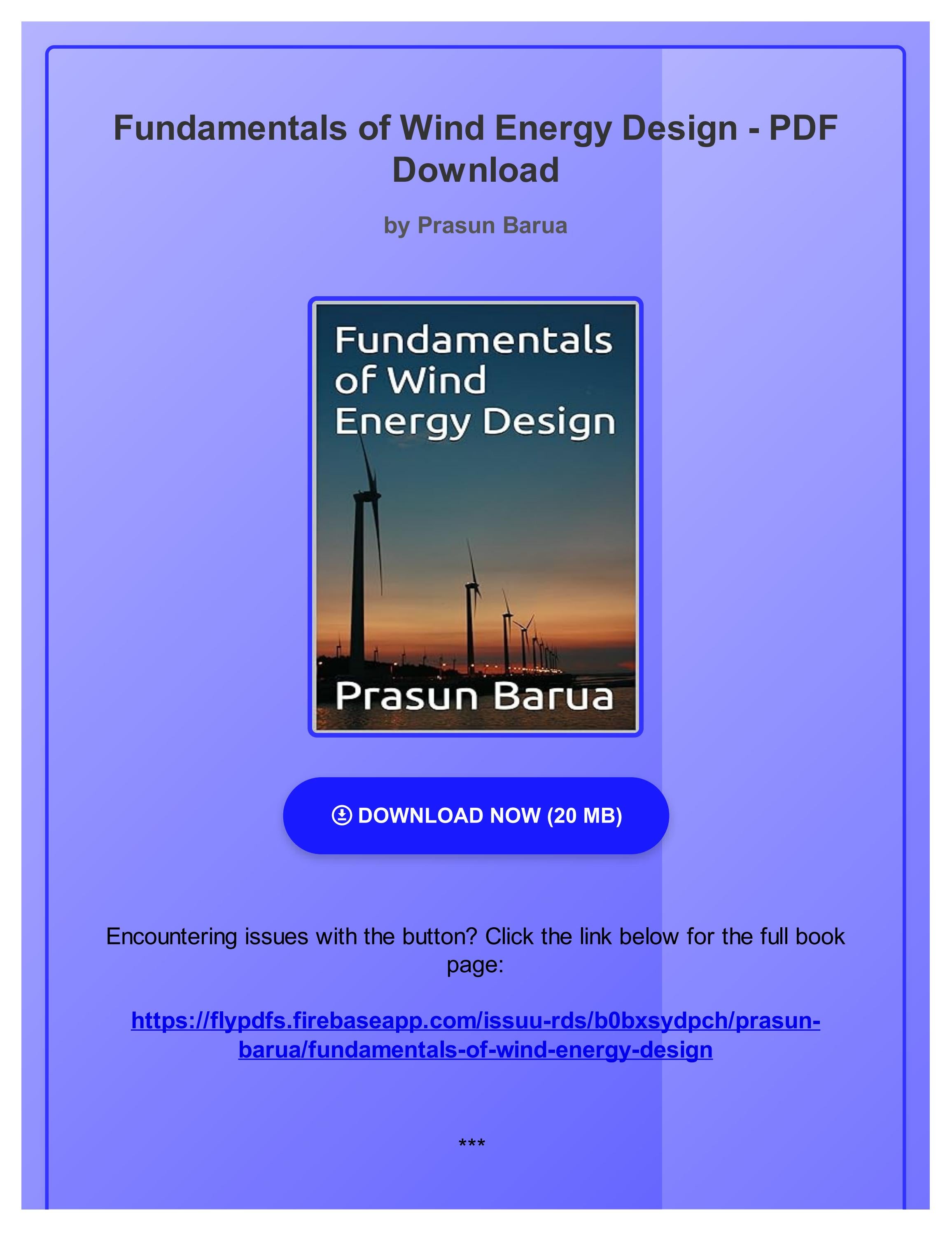 (FREE (PDF) Fundamentals of Wind Energy Design by Prasun Barua by LenoreBraundb - Issuu