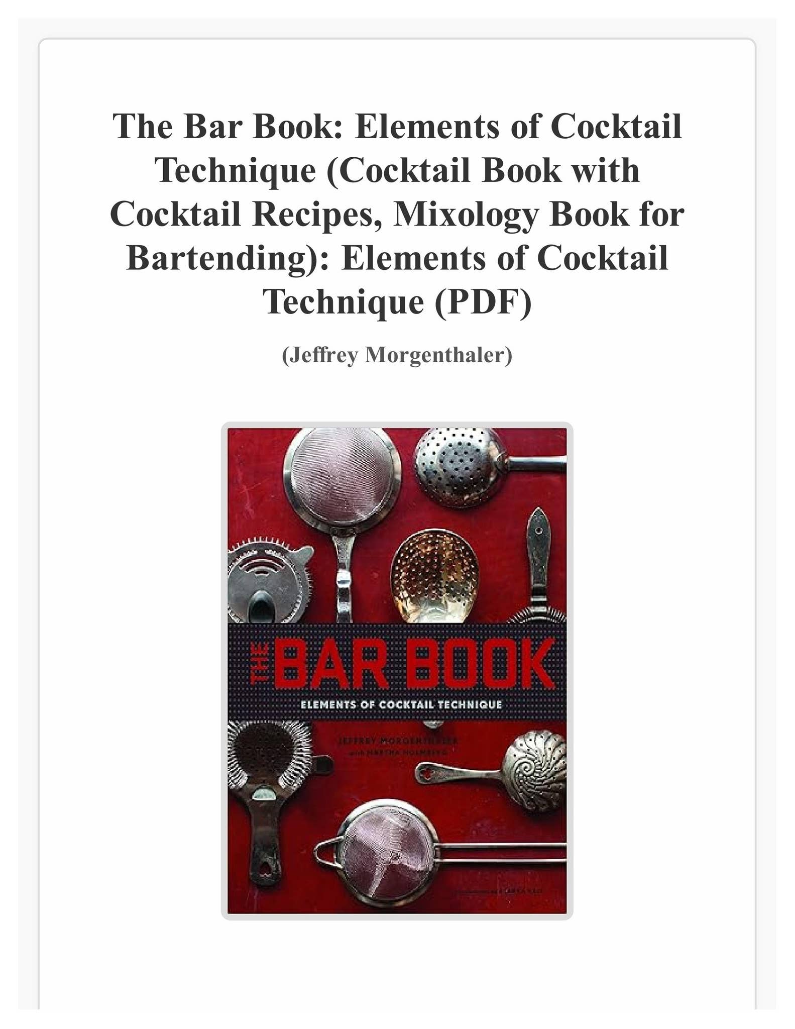 Free Pdf The Bar Book: Elements of Cocktail Technique (Cocktail Book ...