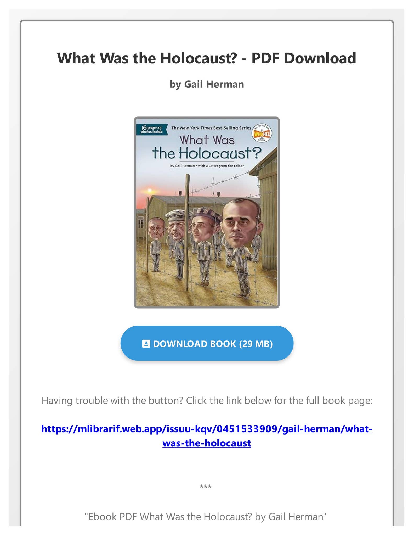 Ebook PDF What Was the Holocaust? by Gail Herman by LenoreBraundb - Issuu