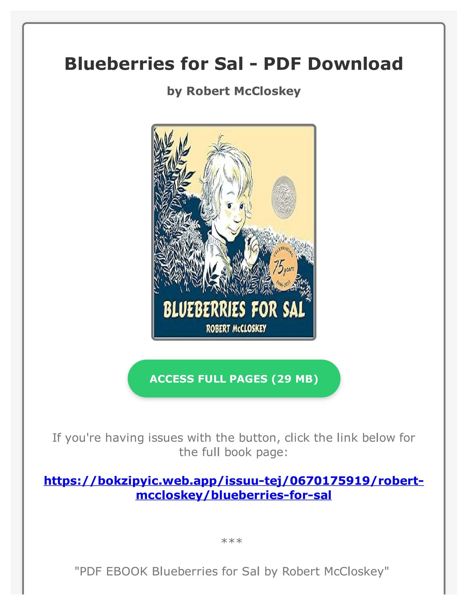 PDF EBOOK Blueberries for Sal by Robert McCloskey by WillaKihnhf - Issuu