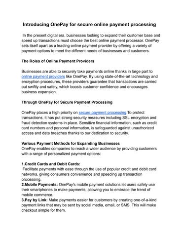 My first document Introducing OnePay for secure online payment processing by Nilon Pay - Issuu