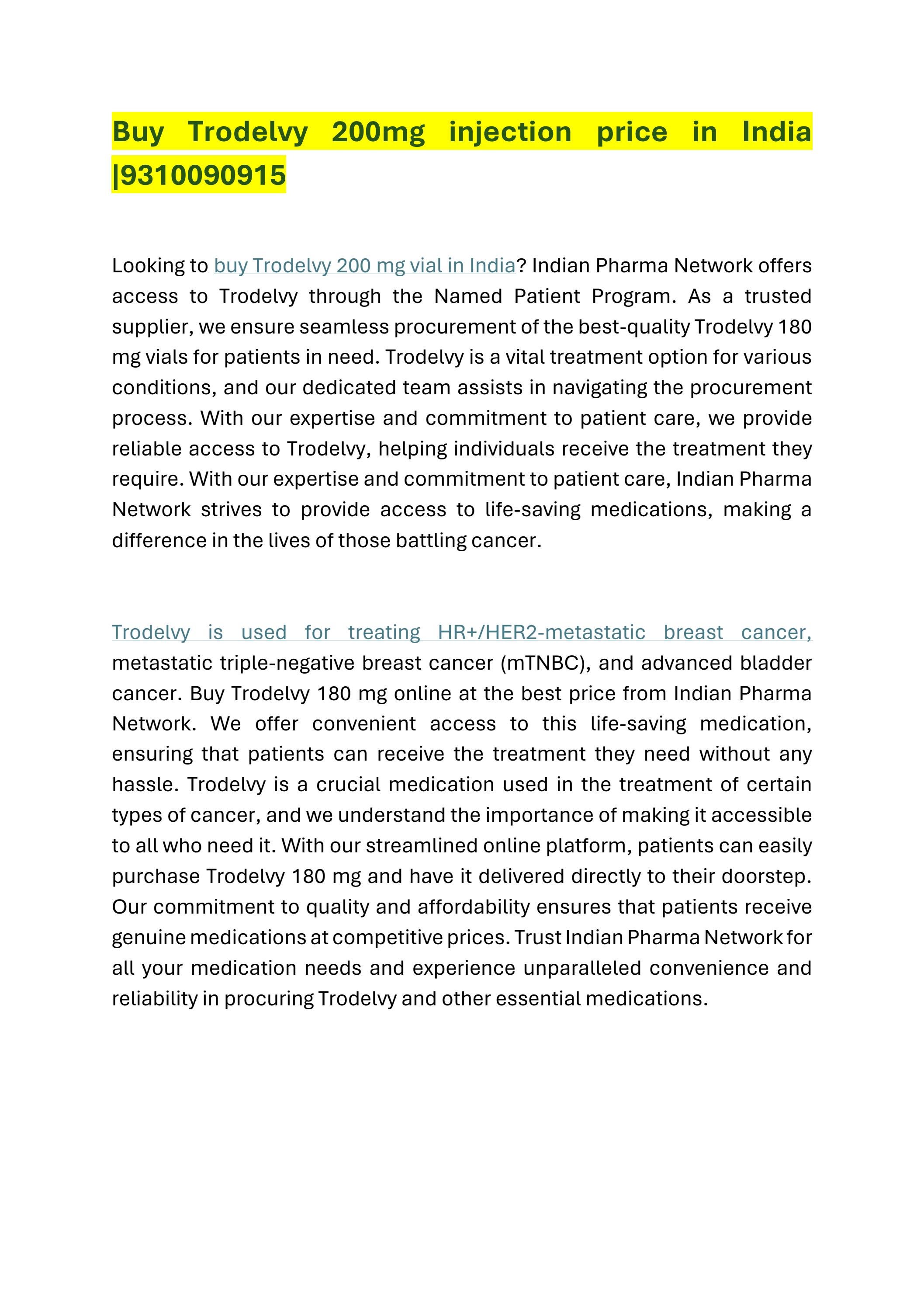 Buy Trodelvy 200mg injection price in India |9310090915 by ...