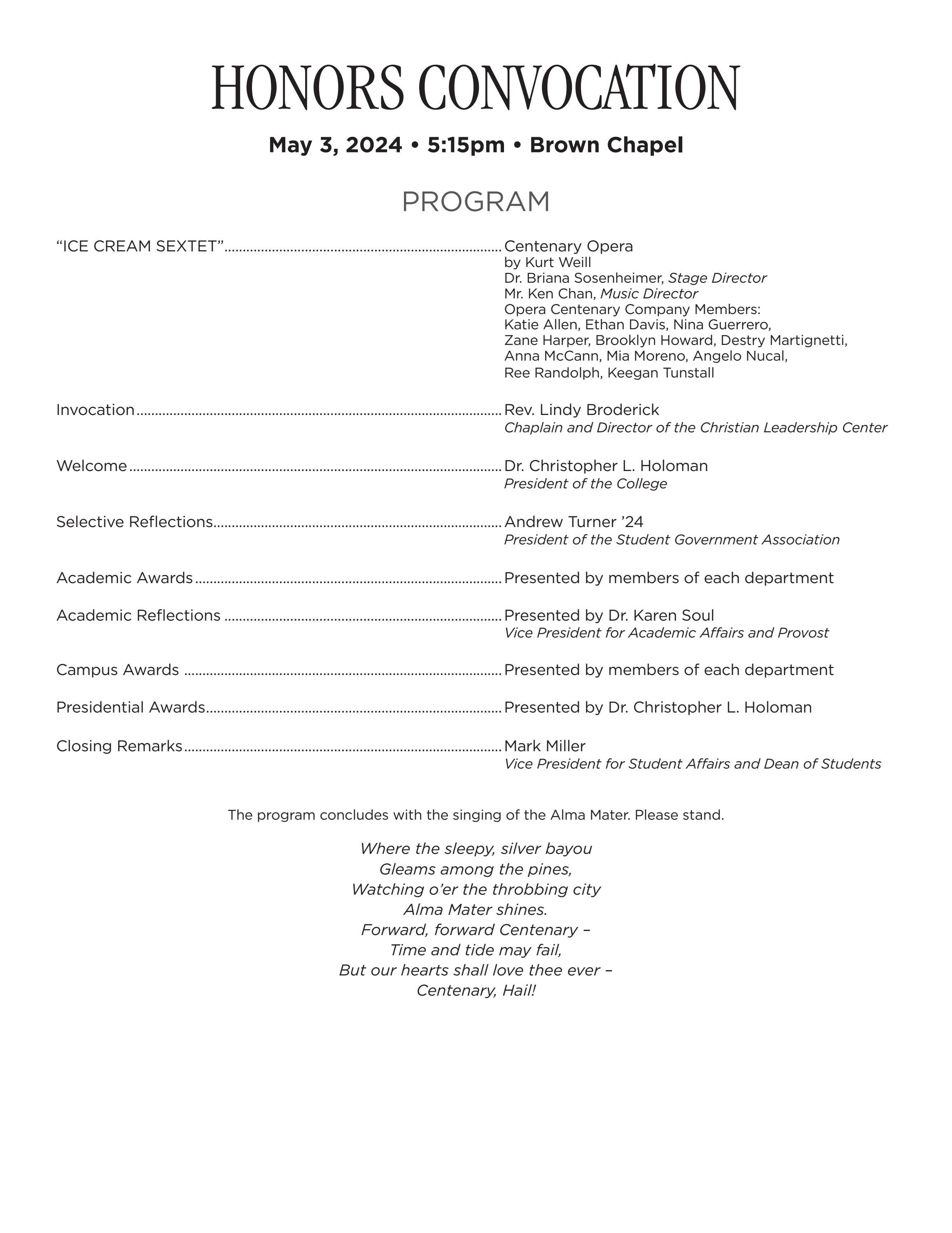 2024 Honors Convocation Program by Centenary College of Louisiana - Issuu 2024 Honors Convocation Program by Centenary College of Louisiana - Issuu