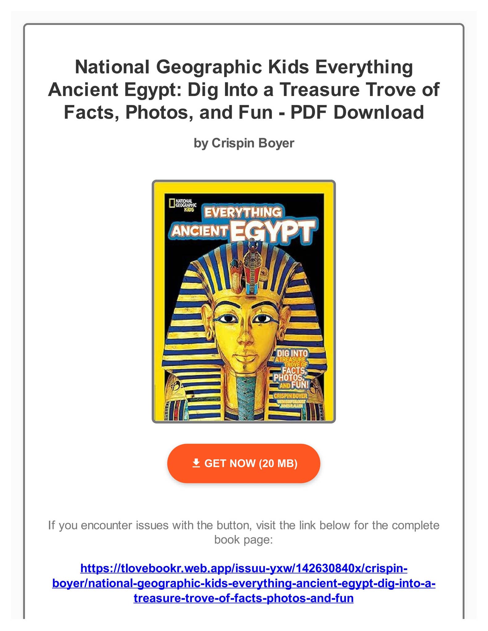 FREE PDF National Geographic Kids Everything Ancient Egypt: Dig Into a ...
