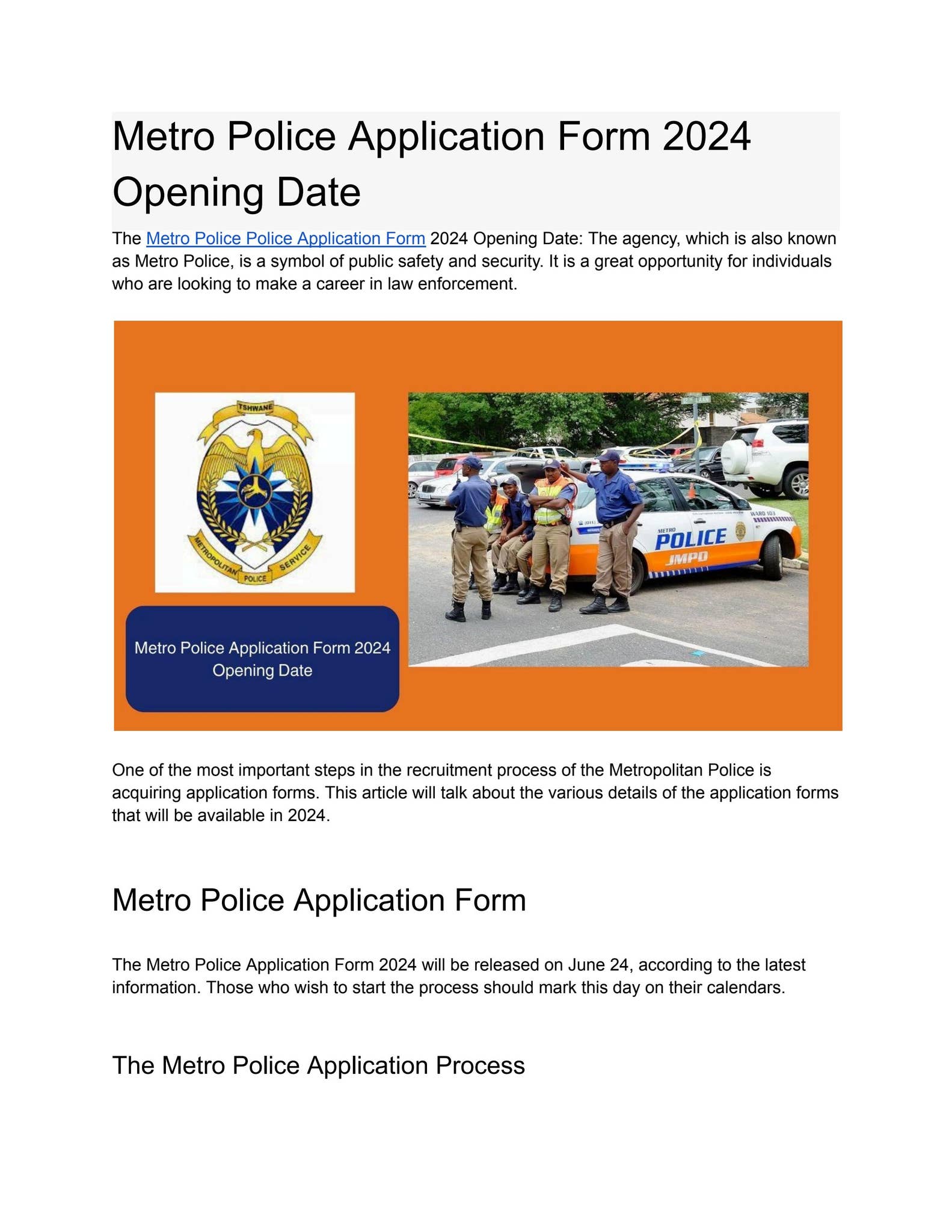 Metro Police Application Form 2024 Opening Date by tshamano mudau - Issuu