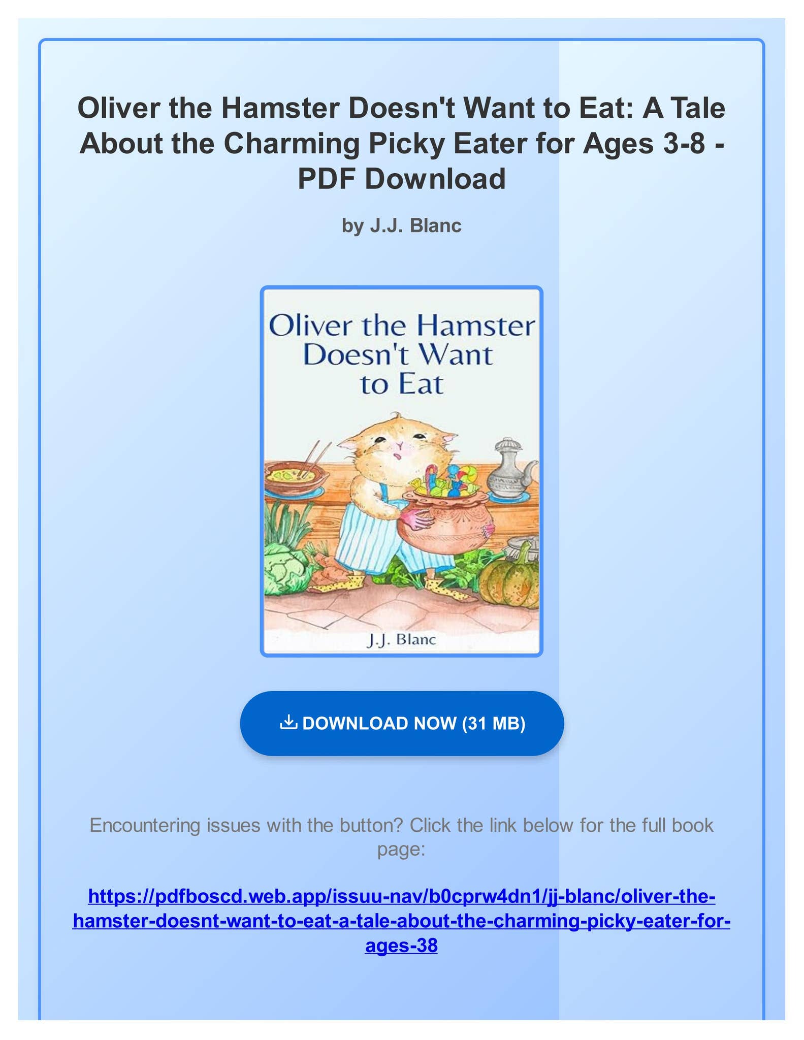 DOWNLOAD Oliver the Hamster Doesn't Want to Eat: A Tale About the ...