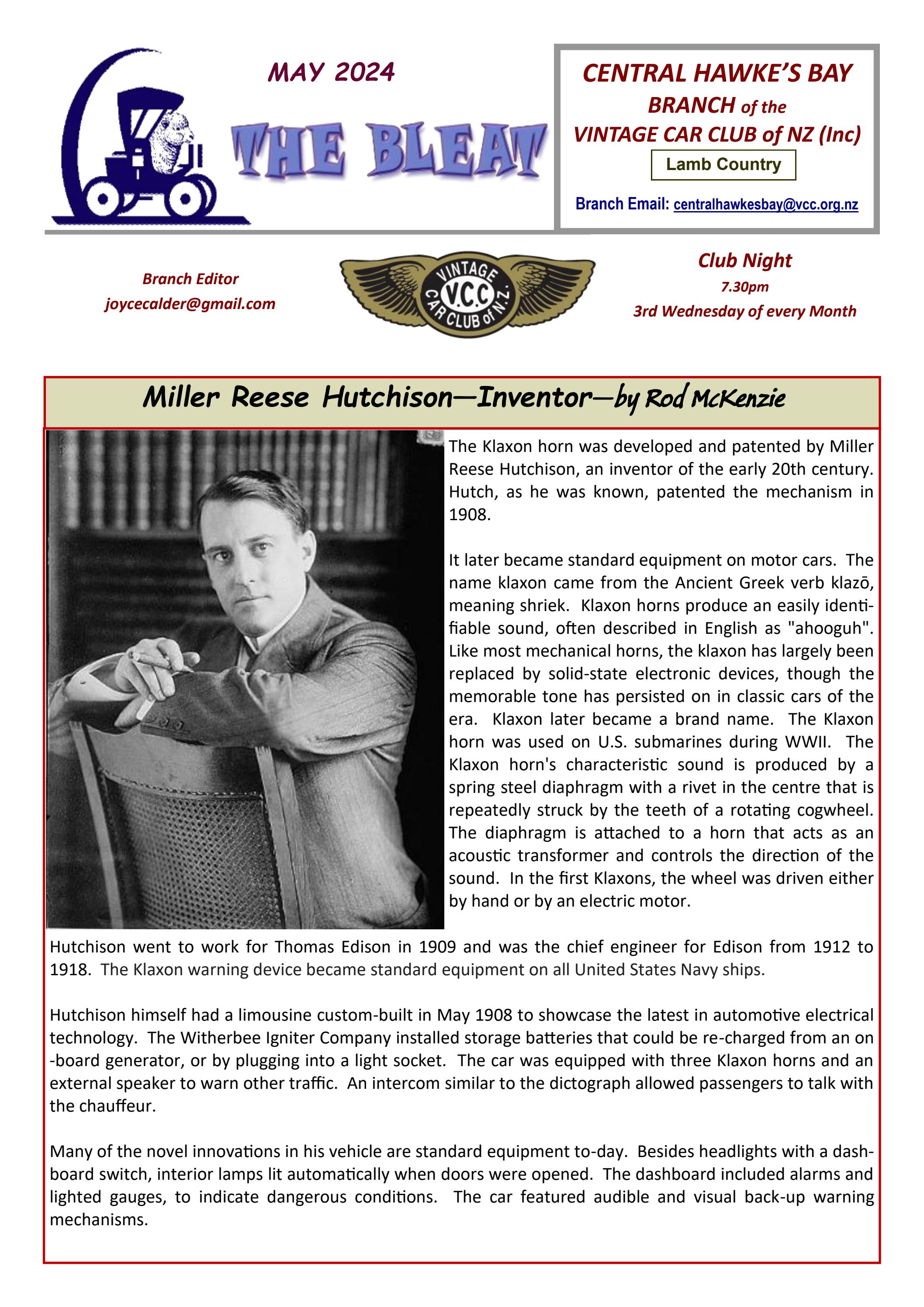 VCC CENTRAL HAWKES BAY THE BLEAT MAY 2024 by Vintage Car Club of New ...