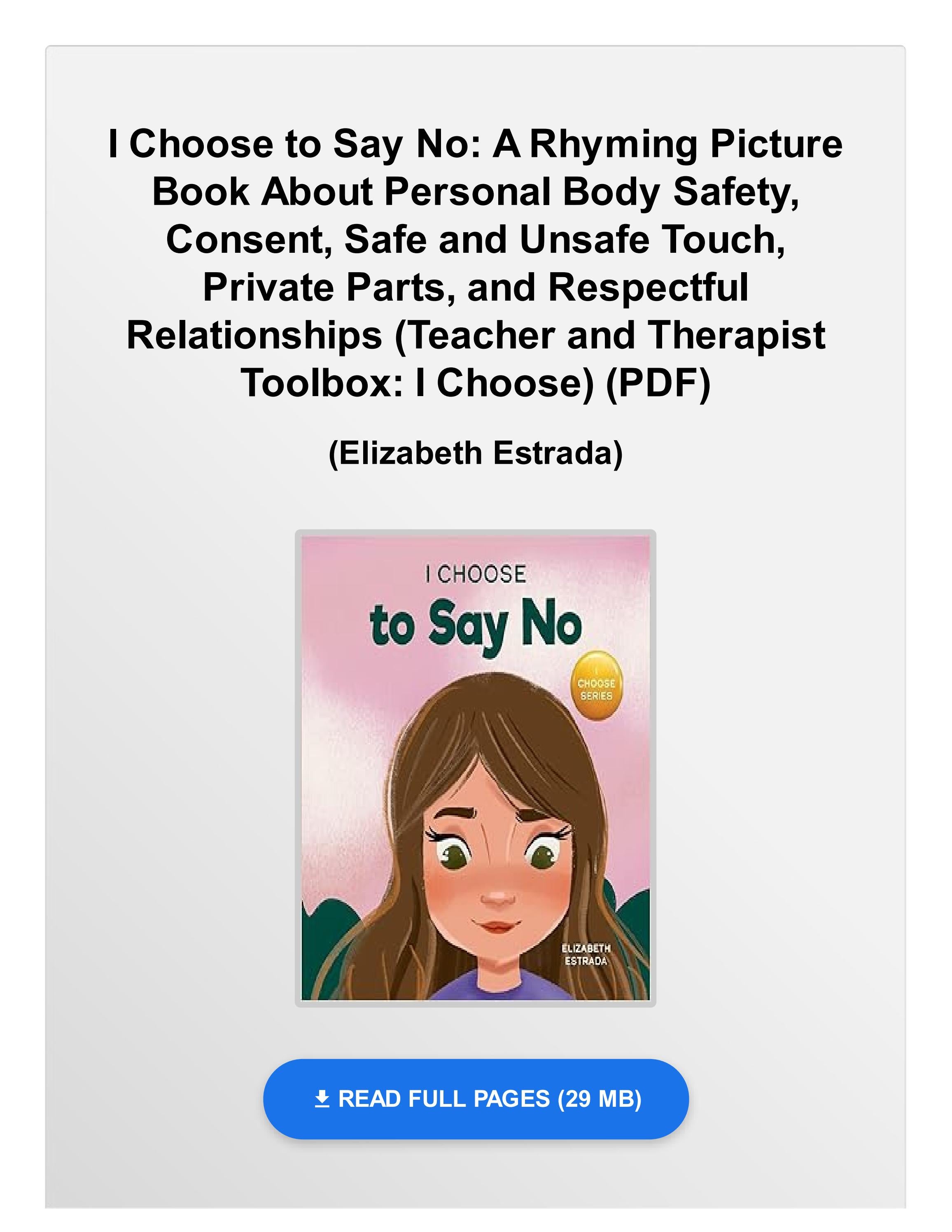 (Free Pdf) I Choose to Say No: A Rhyming Picture Book About Personal ...