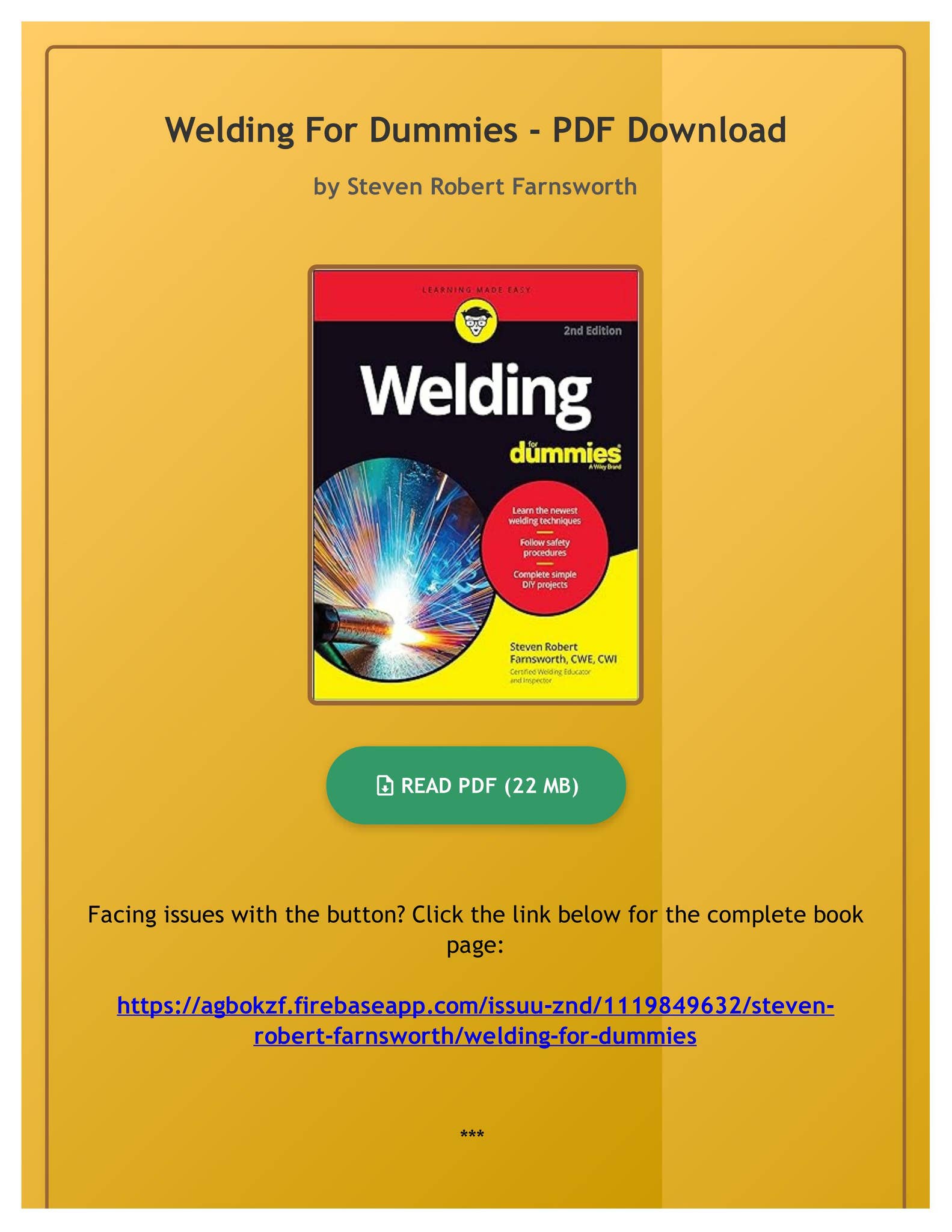 (FREE (PDF) Welding For Dummies by Steven Robert Farnsworth by ...