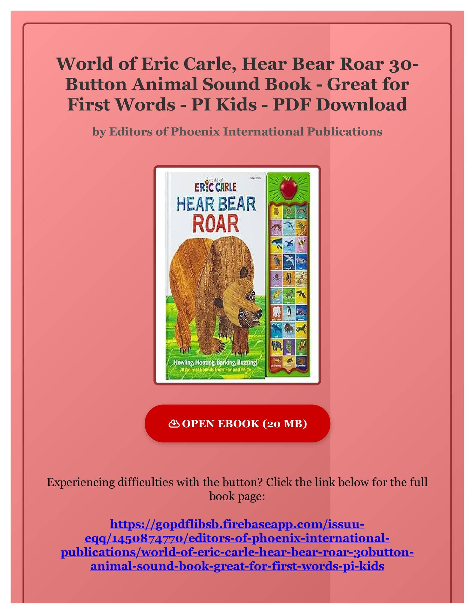 FREE PDF World of Eric Carle, Hear Bear Roar 30-Button Animal Sound ...
