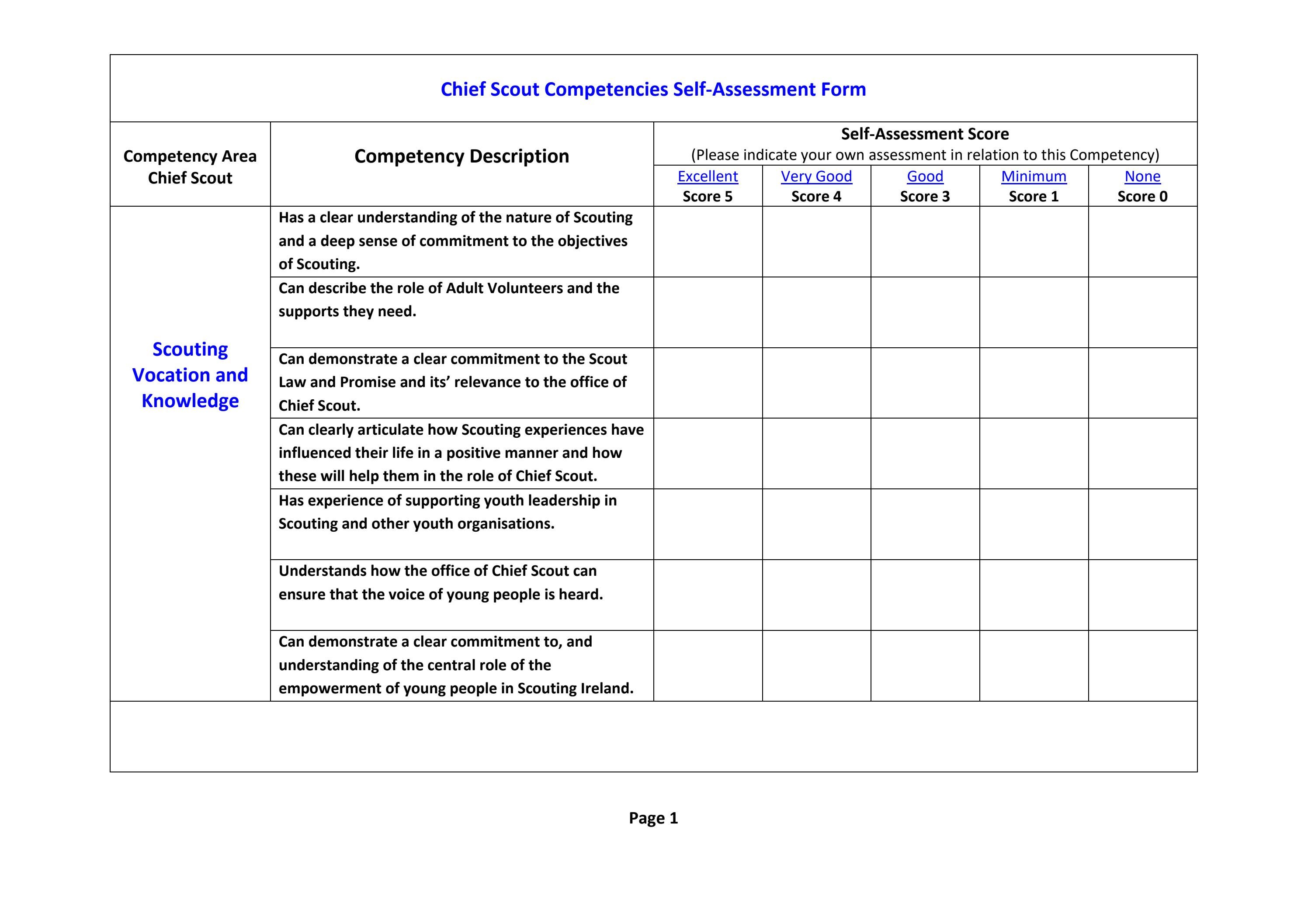 01.1..Chief Scout Competencies Self-Assessment Form by Scouting Ireland ...