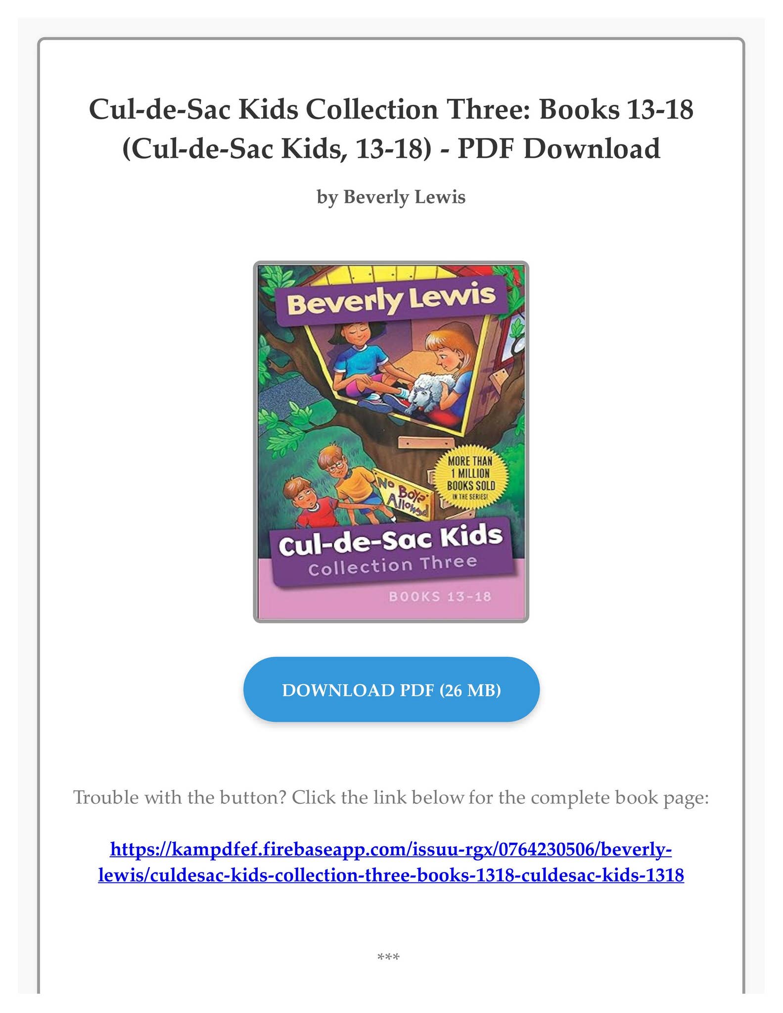 Pdf Ebook Cul-de-Sac Kids Collection Three: Books 13-18 (Cul-de-Sac ...