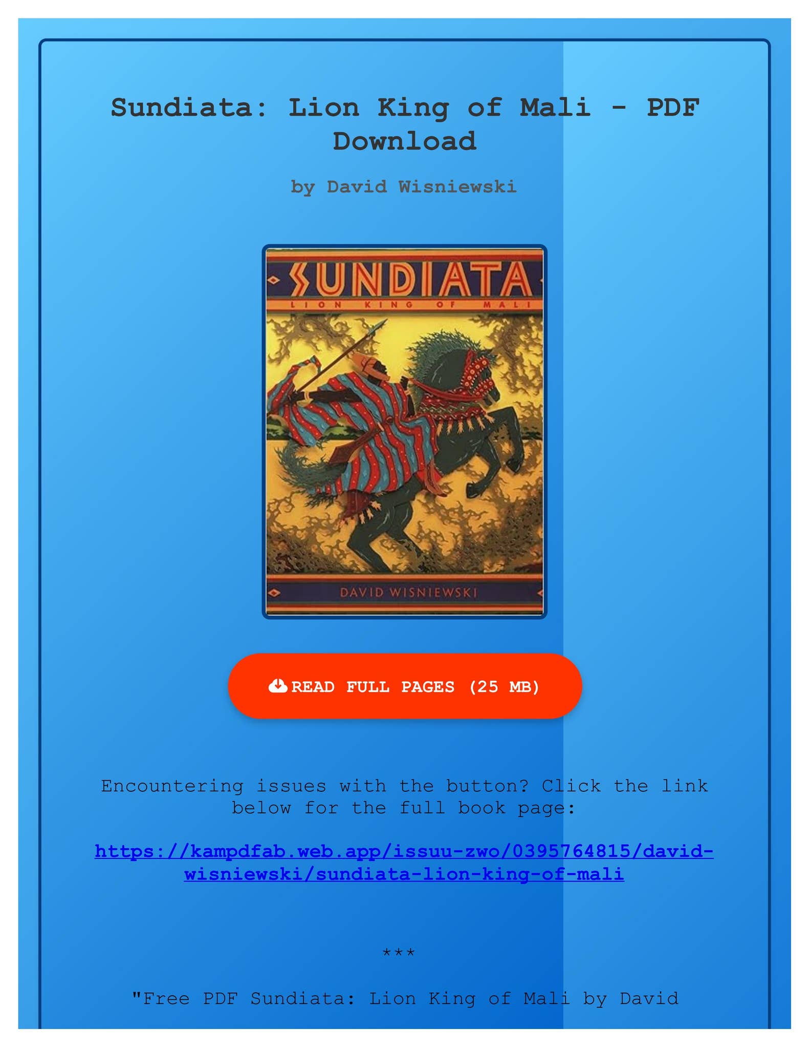 Free PDF Sundiata: Lion King of Mali by David Wisniewski by PatsyGleasonjt - Issuu