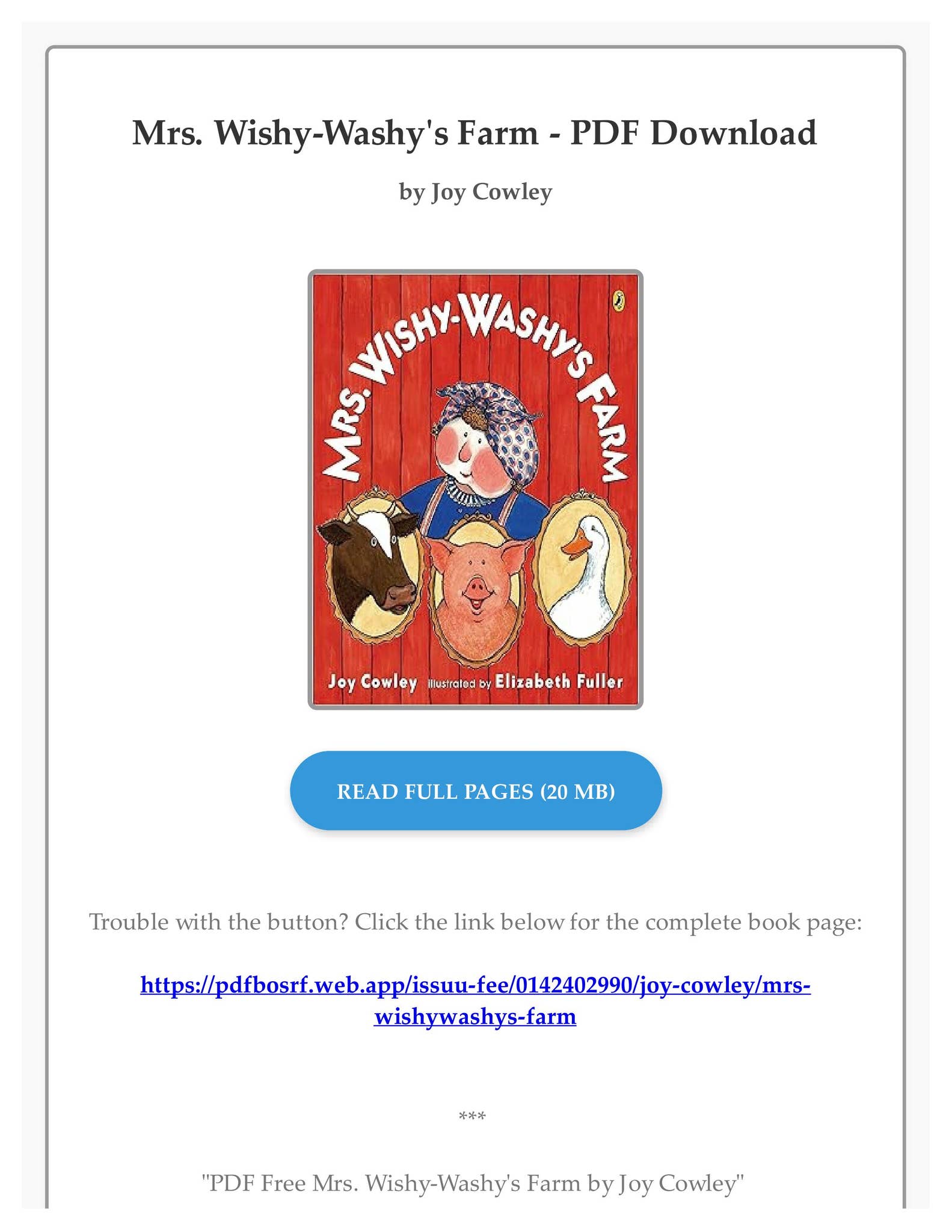PDF Free Mrs. Wishy-Washy's Farm by Joy Cowley by KylieBodebr - Issuu