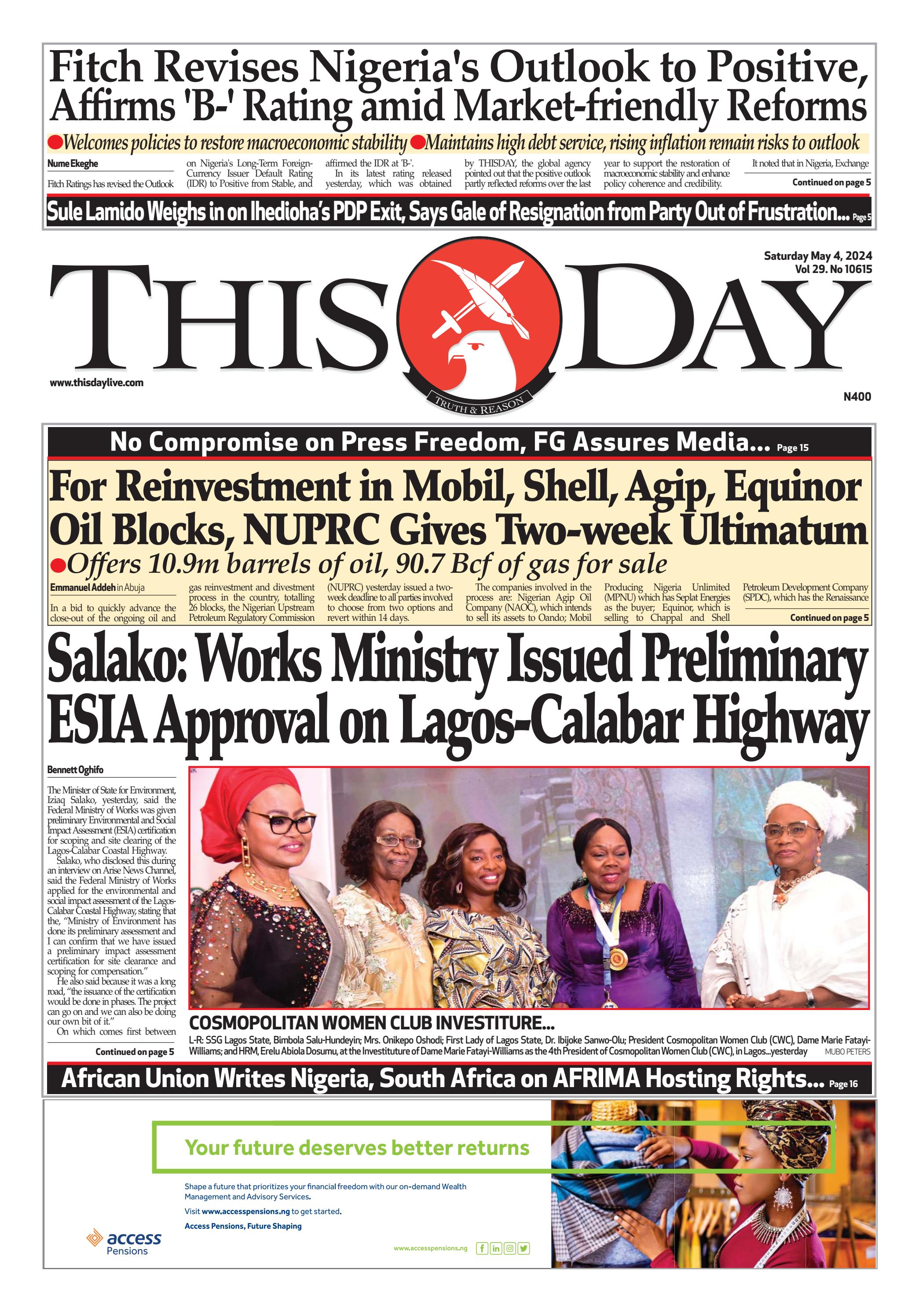 SATURDAY 4TH JMAY 2024 by THISDAY Newspapers Ltd - Issuu